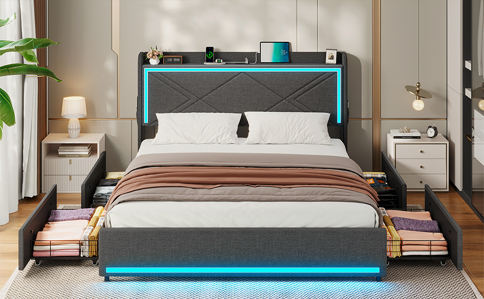 Watch HAUOMS Upholstered LED Bed Frame on Amazon Live