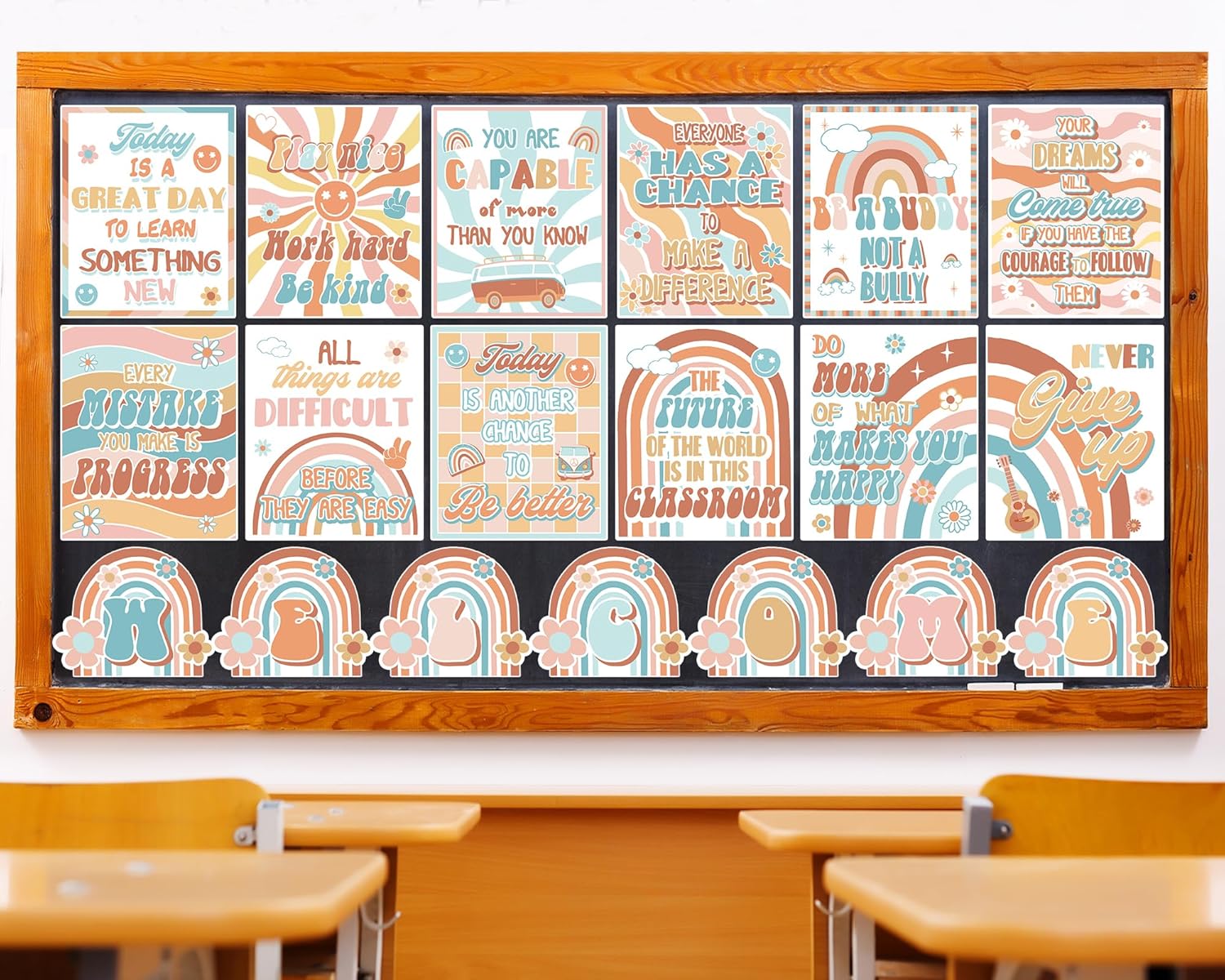Amazon.com: ZOIIWA 19 Pcs Retro Welcome Classroom Posters Retro Groovy ...