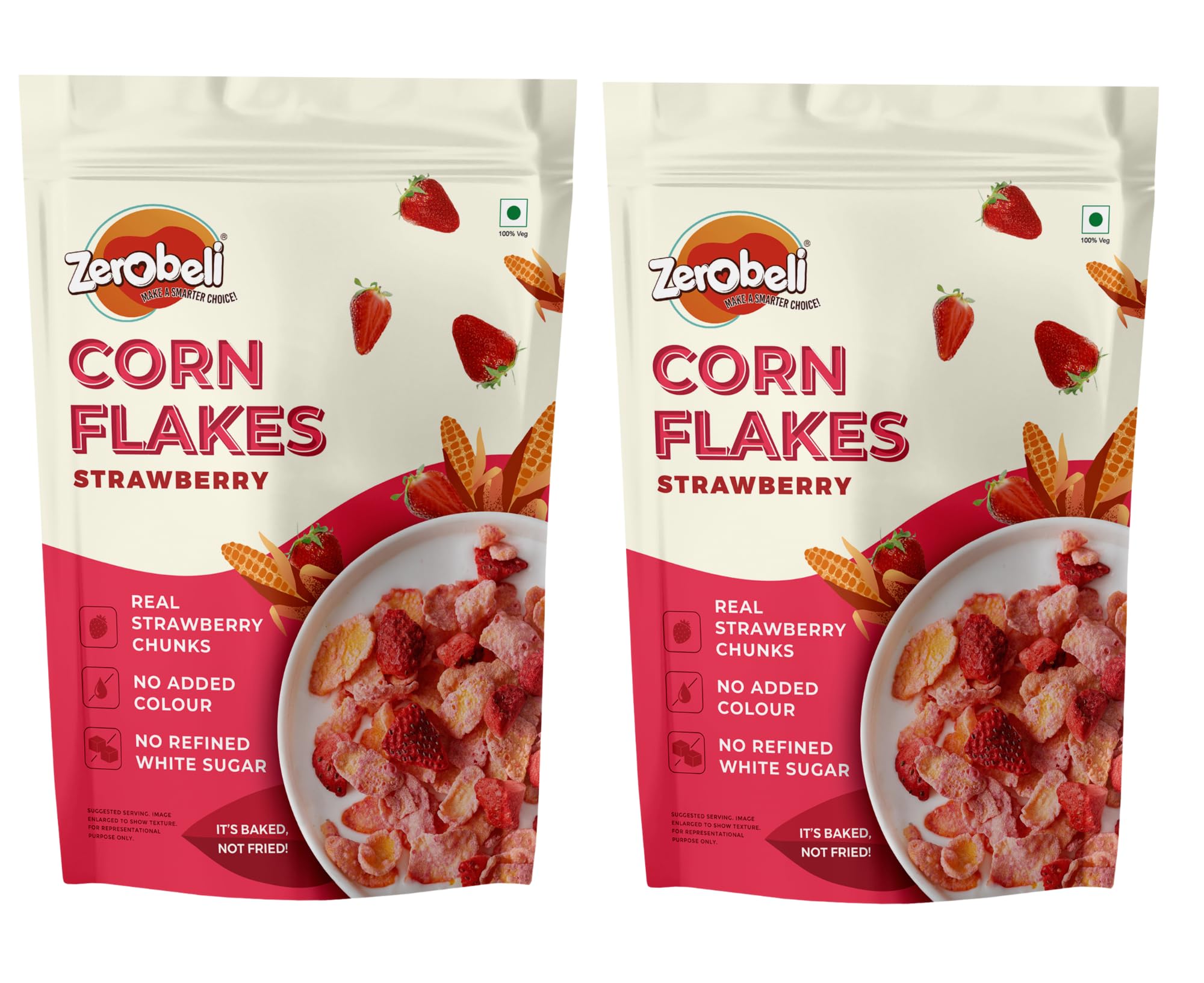 Zerobeli Strawberry Corn Flakes 520 gm (Pack of 260g x 2)- With Real ...