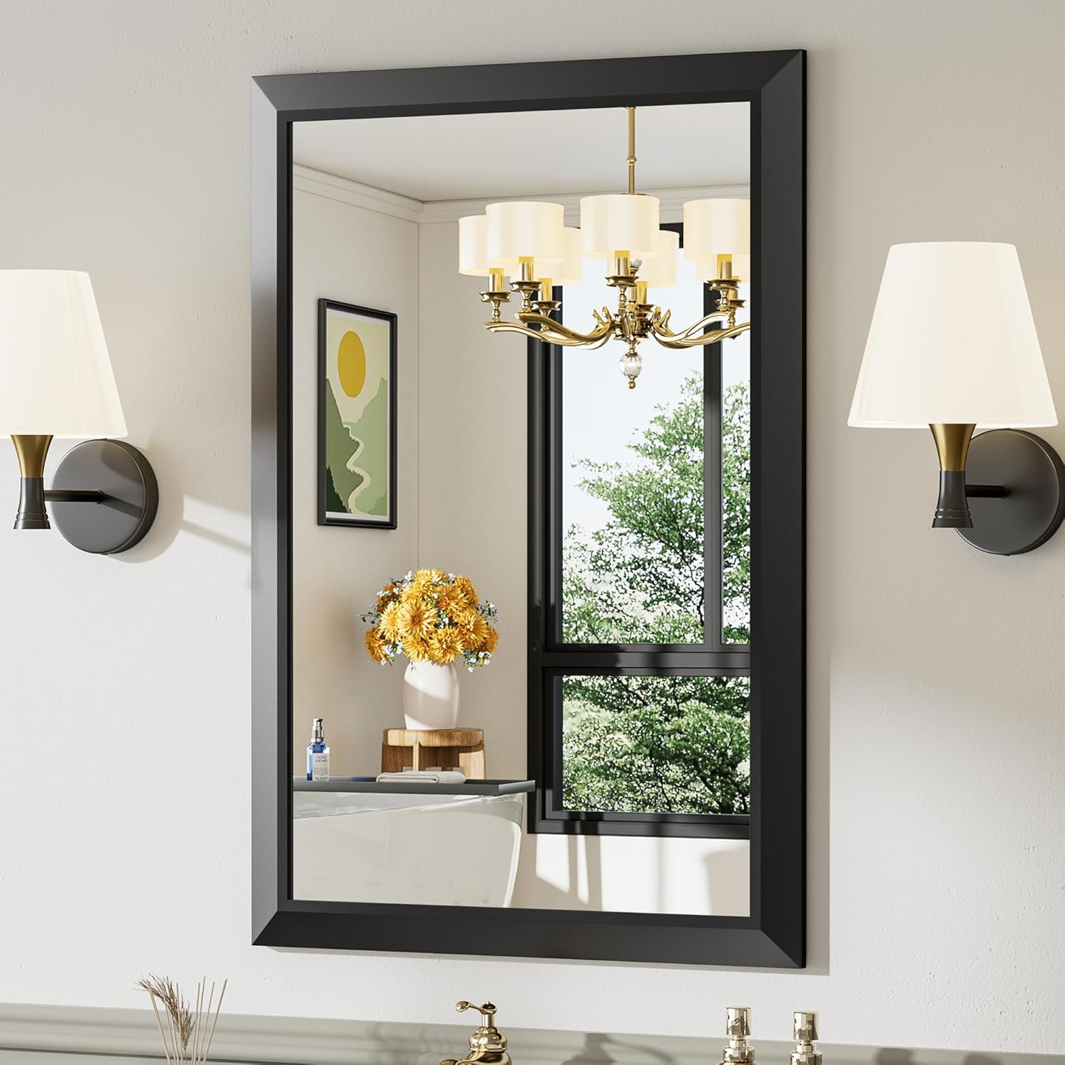 Amazon.com: Briivue 24x36 Inch Black Bathroom Mirror for Wall, Thick ...