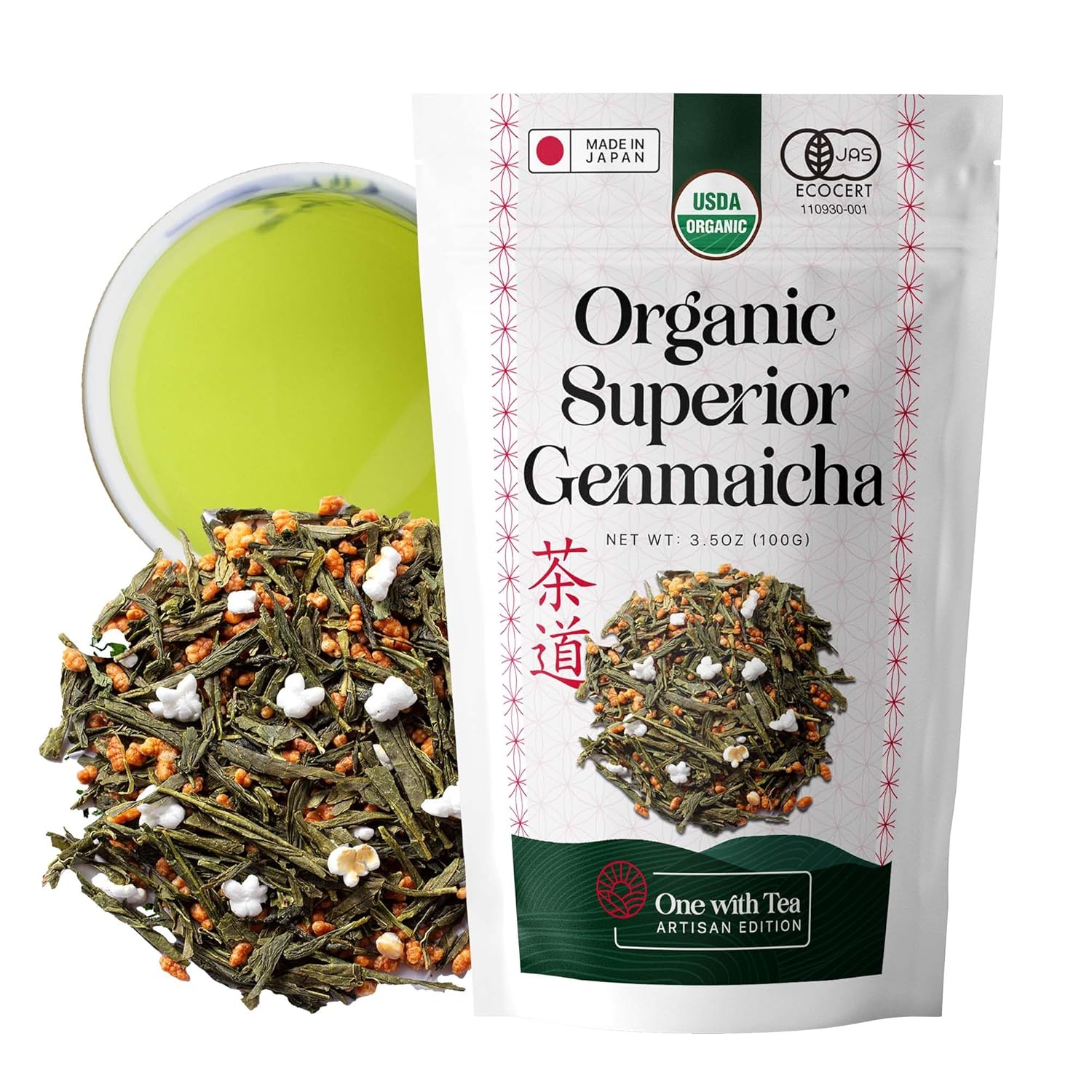 Amazon.com : One With Tea Organic Japanese Genmaicha Green Tea Loose ...