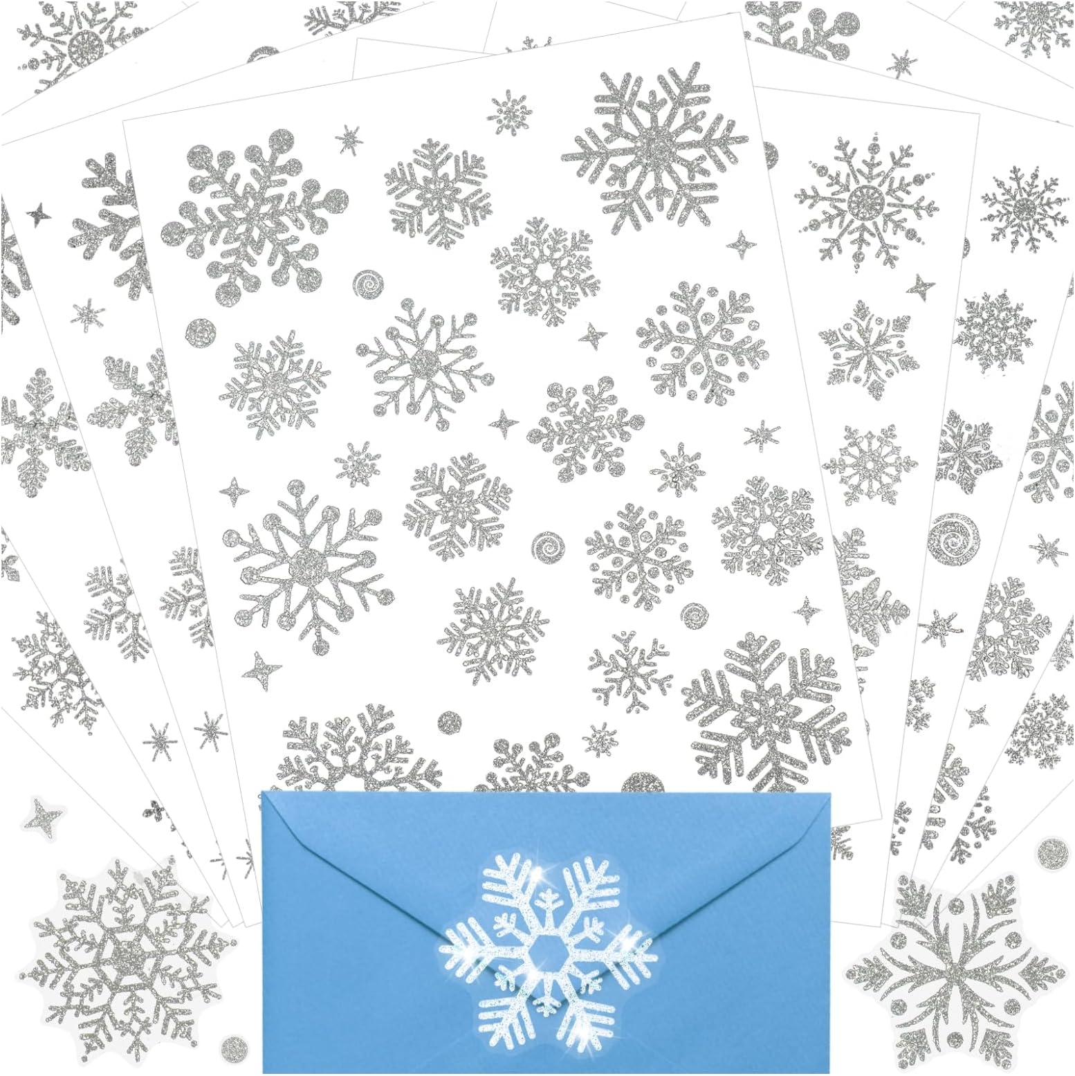 Amazon.com: Christmas White Snowflakes Glitter Stickers - Adhesive ...