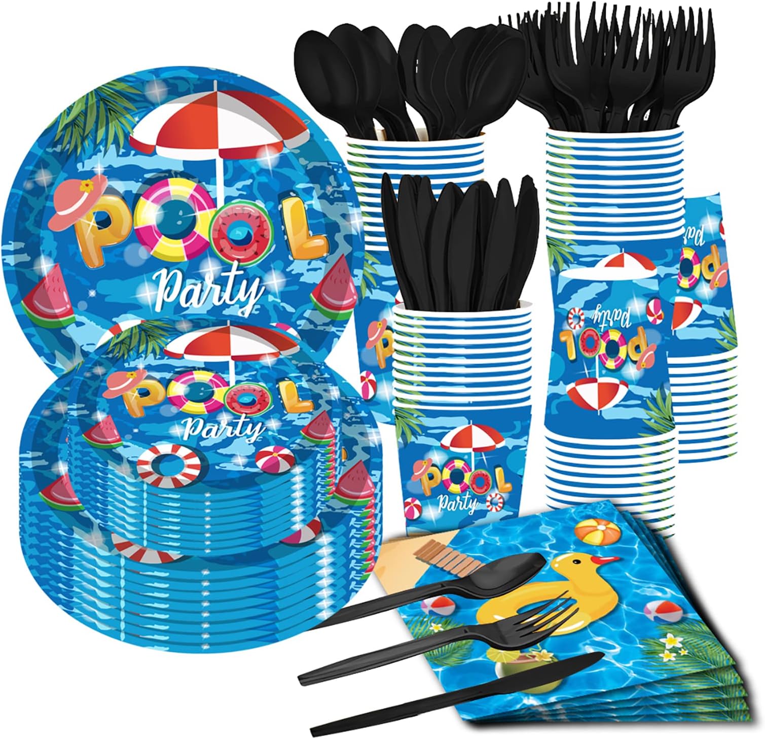 Amazon.com: 175 PCS Pool Party Supplies Disposable Dinnerware -Hawaiian ...