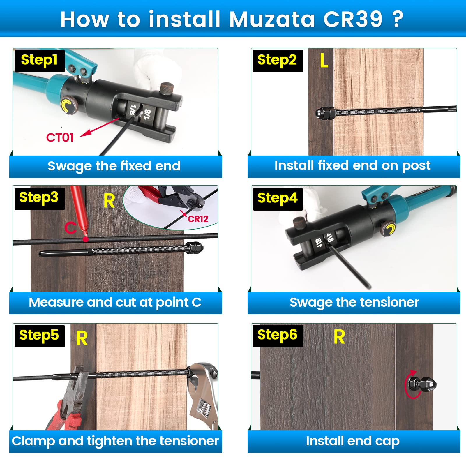 Snapklik.com : 60 Pack 1/8" Black Cable Railing Hardware Kit Hand Swage ...