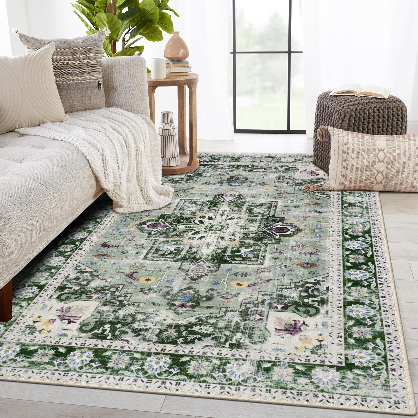 Topotdor Washable Rugs 5x7 Vintage Area Rugs Non-Slip Area Rugs Low ...