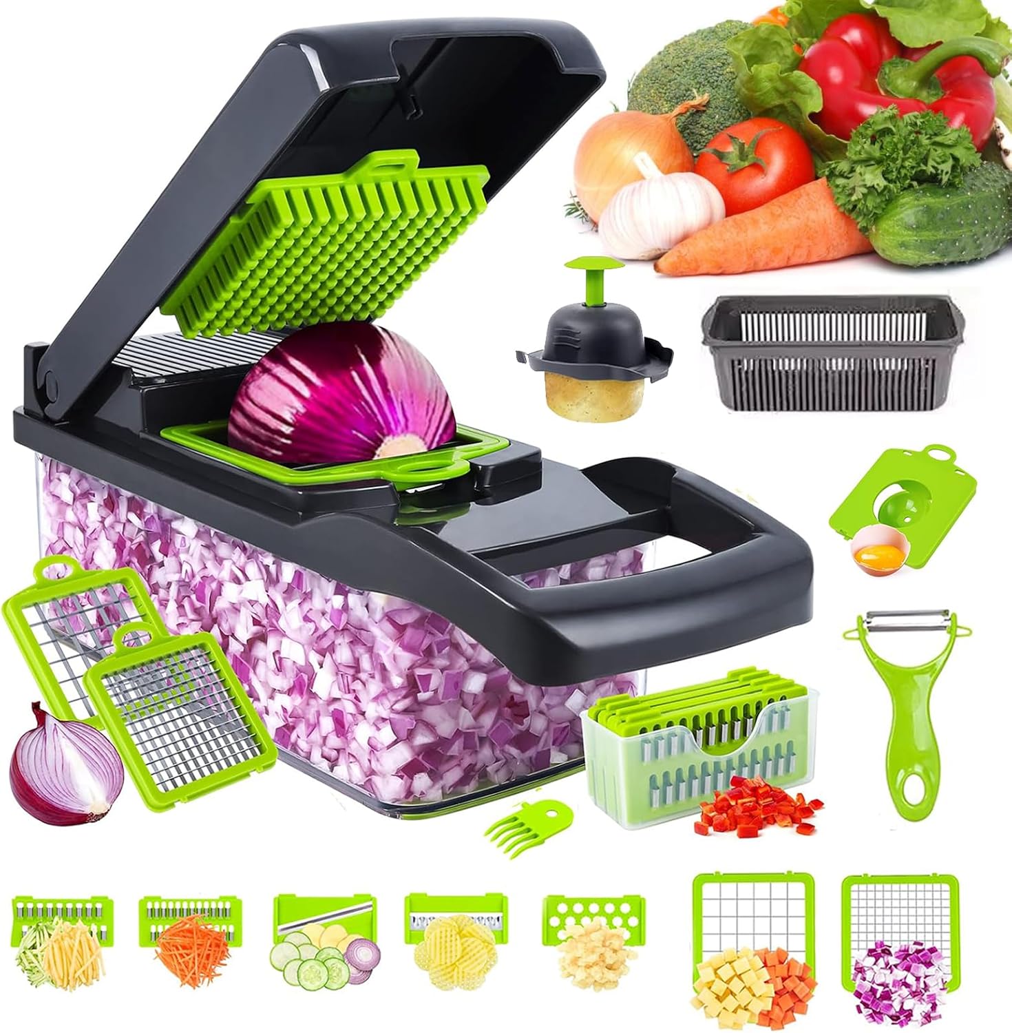 Amazon.com: 16 in 1 Multifunctional Food Chopper, Vegetable Chopper ...