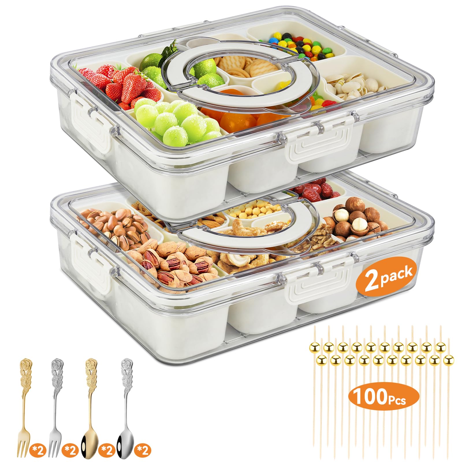 Amazon.com | Snackle Box Container 2 Pack,8 Compartment Snack Box ...