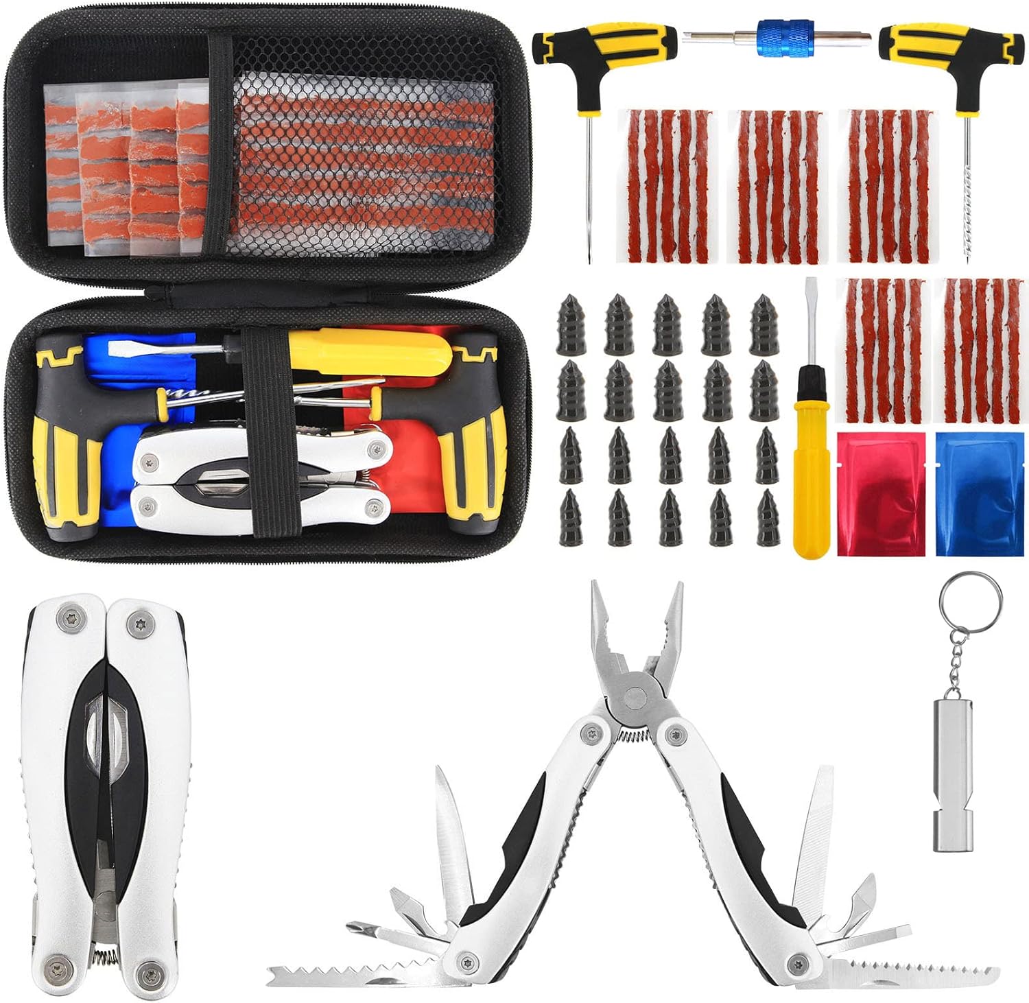 Amazon.com: URMECCH 53PCS Auto Tire Repair Kit with 13 in 1 Multi Tool ...