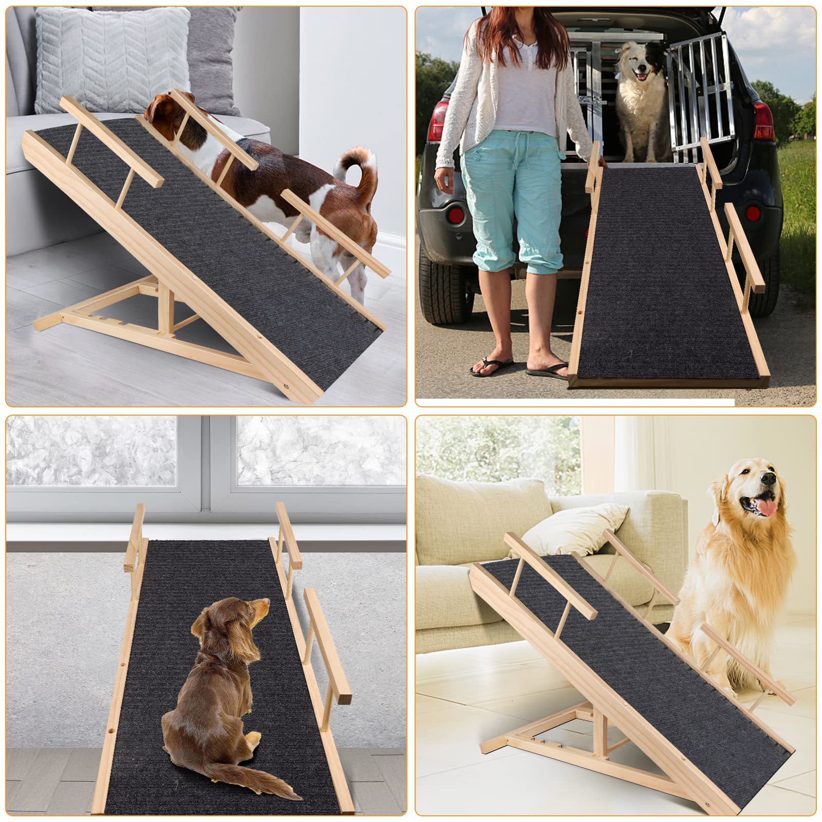 Kphico Adjustable Wooden Pet Ramp,39.4" Long Folding Portable Dog & Cat ...