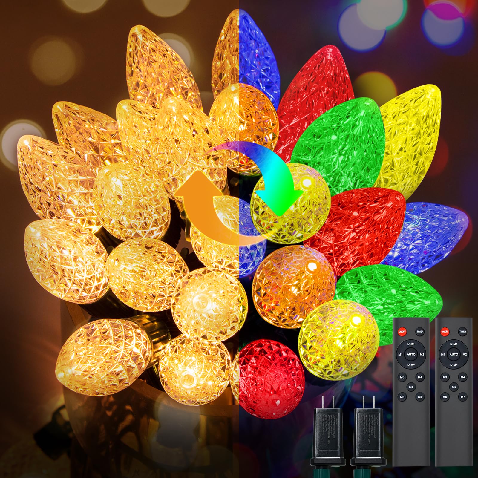btfarm 2 Pack C9 Christmas Lights Outdoor Color Changing, 83.6 FT 50 ...