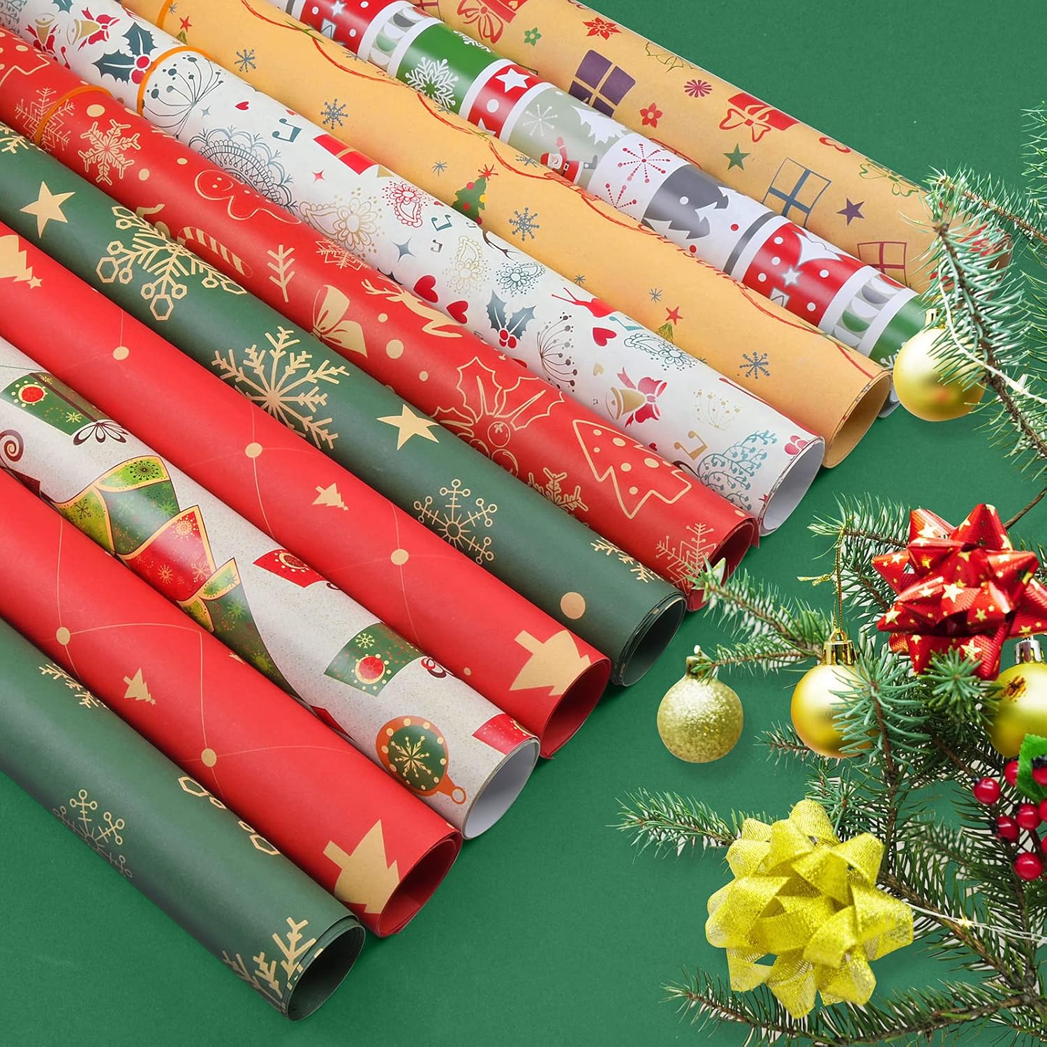 Amazon.com: Temsoom Christmas Wrapping Kraft Paper Set 10 Sheets 20x29 ...