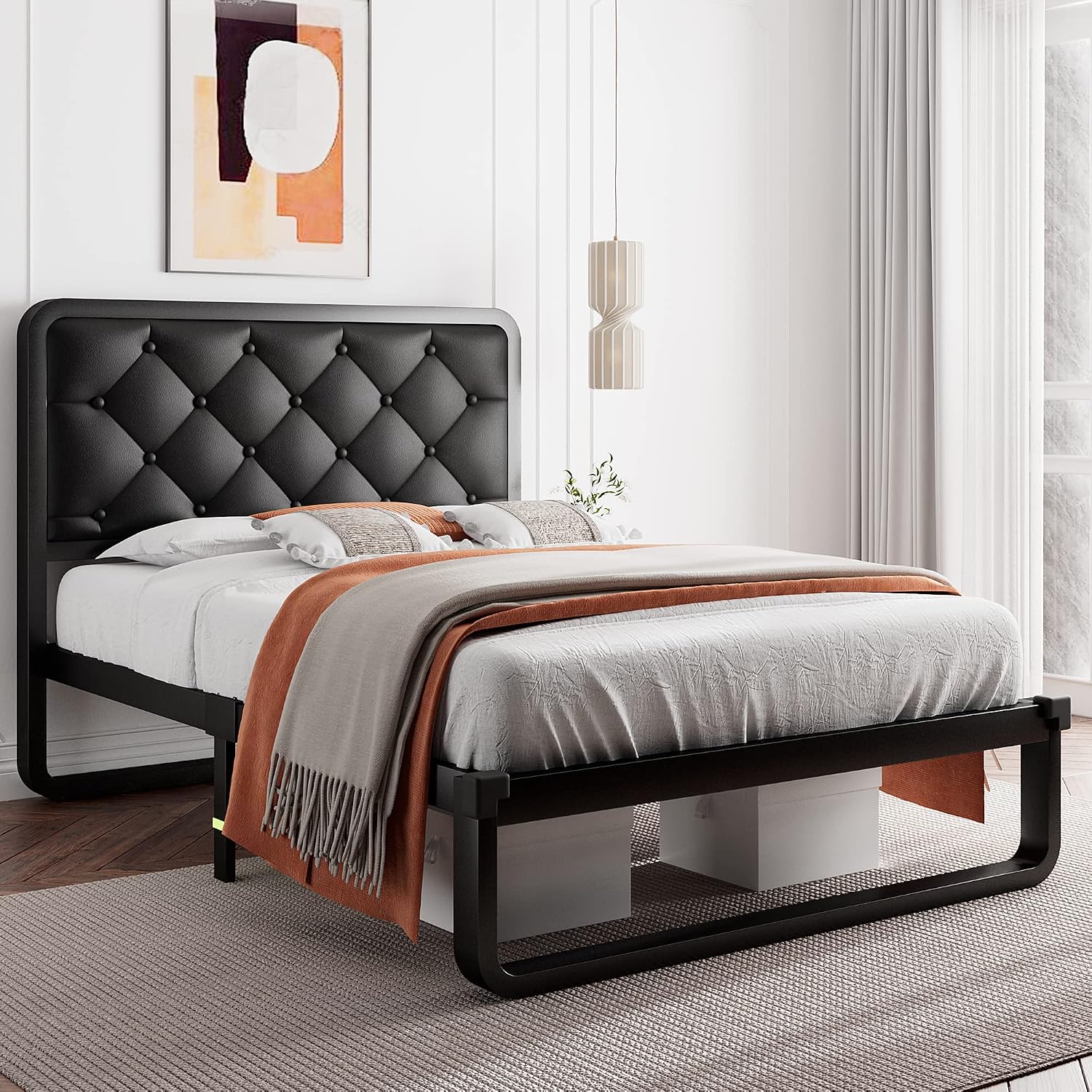 Amazon.com: iPormis Twin Size Metal Bed Frame with Faux Leather ...