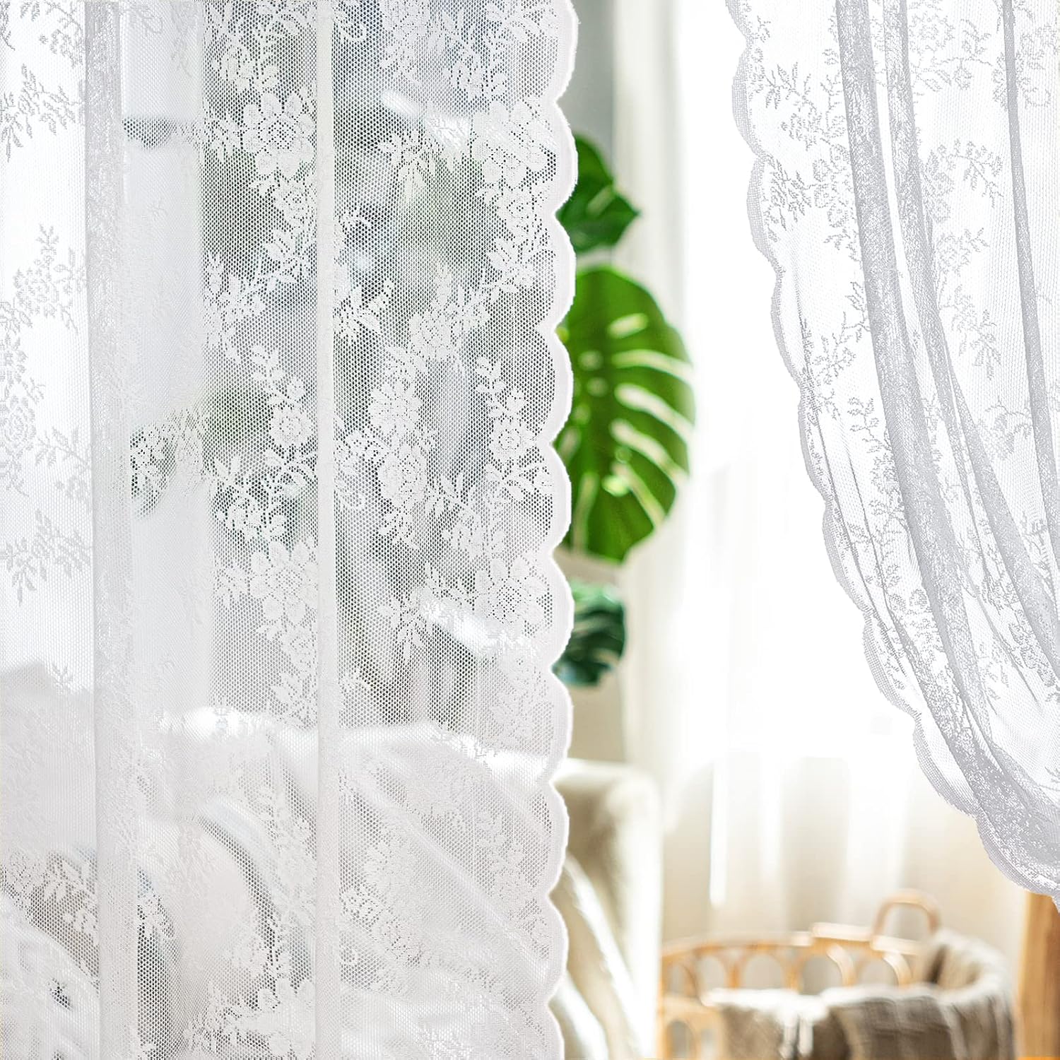Amazon.com: MIULEE White Lace Curtains 45 Inch Length for Living Room ...