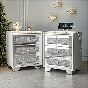 Amazon.com: IKIFLY Set of 2 Mirrored End Table Nightstands with Color ...