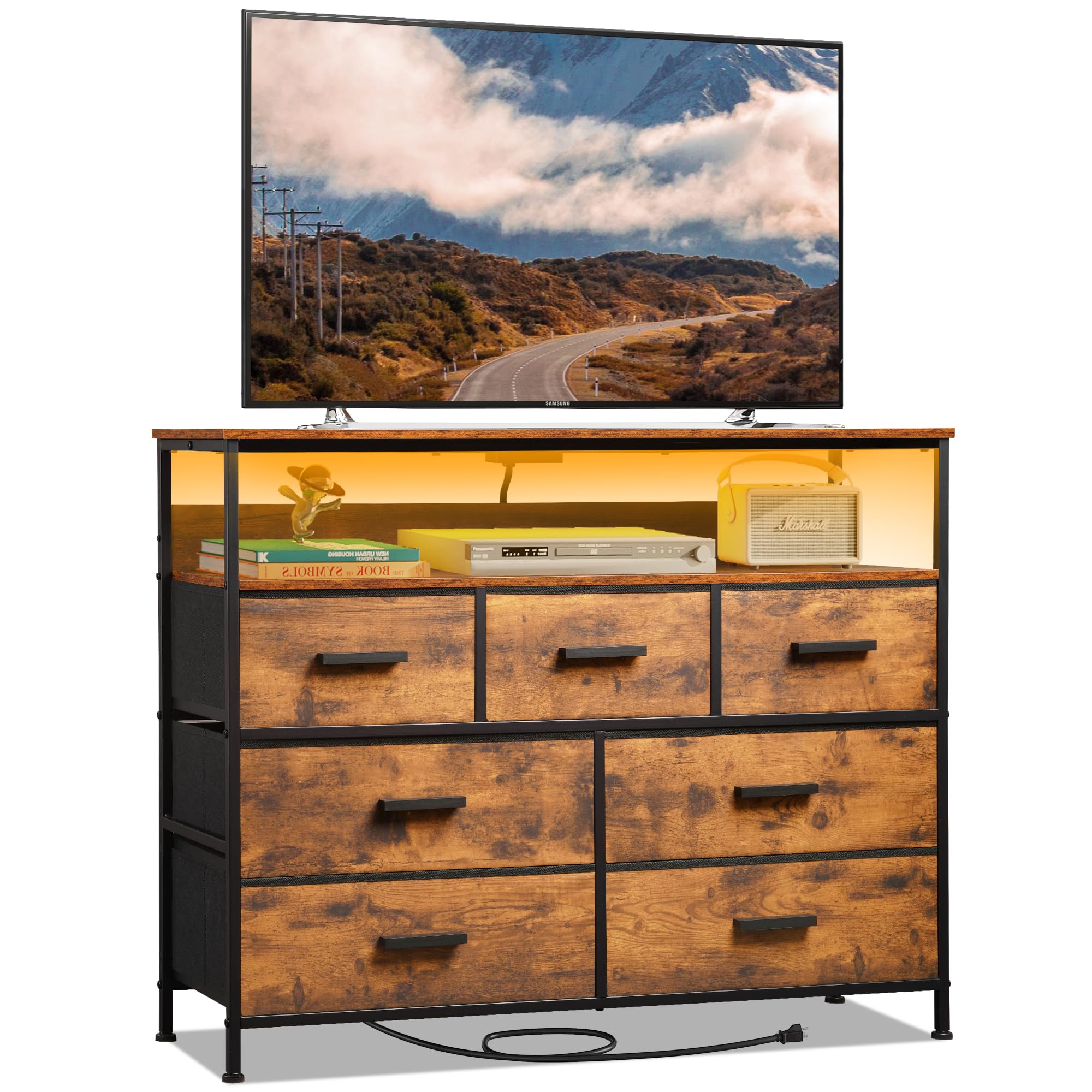 NASHZEN Dresser TV Stand with 7 Drawers, Dresser TV Stand with LED ...