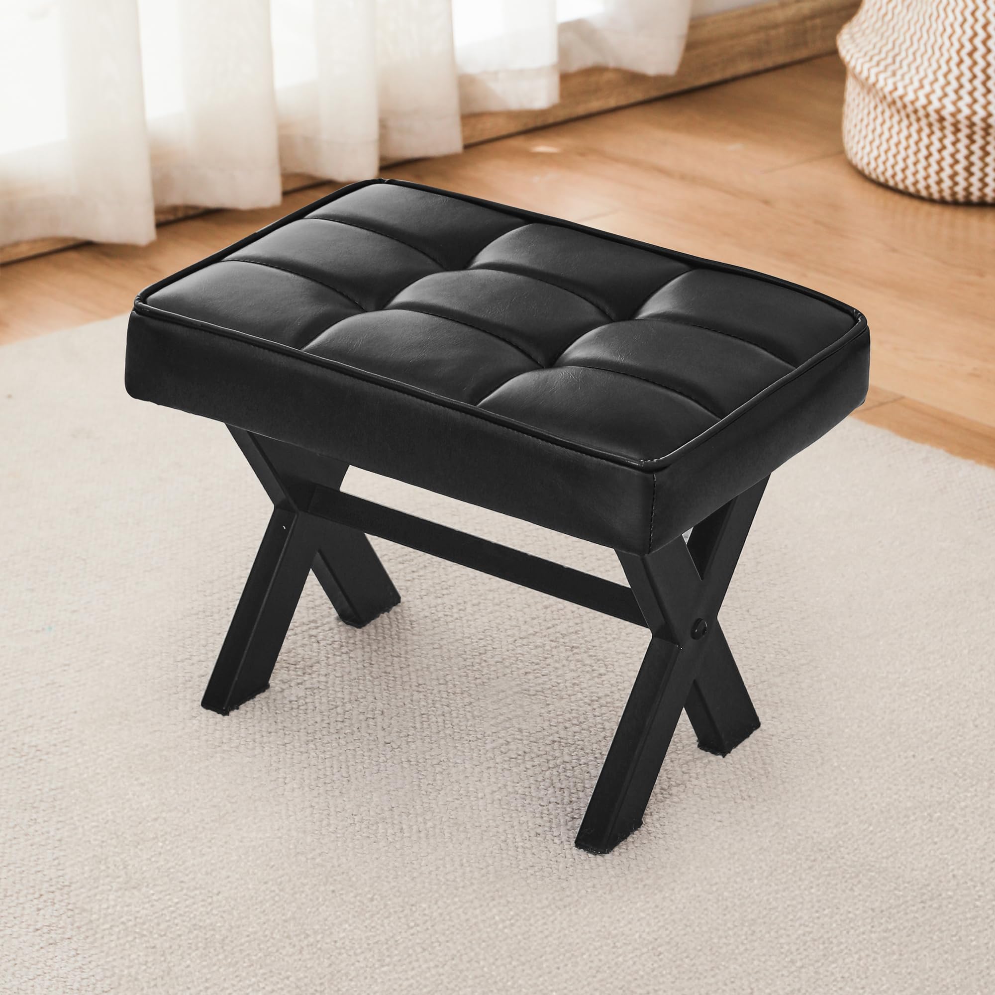 Amazon.com: NTailed FOX Modern Tufted Vanity Stool with Linen Fabric ...