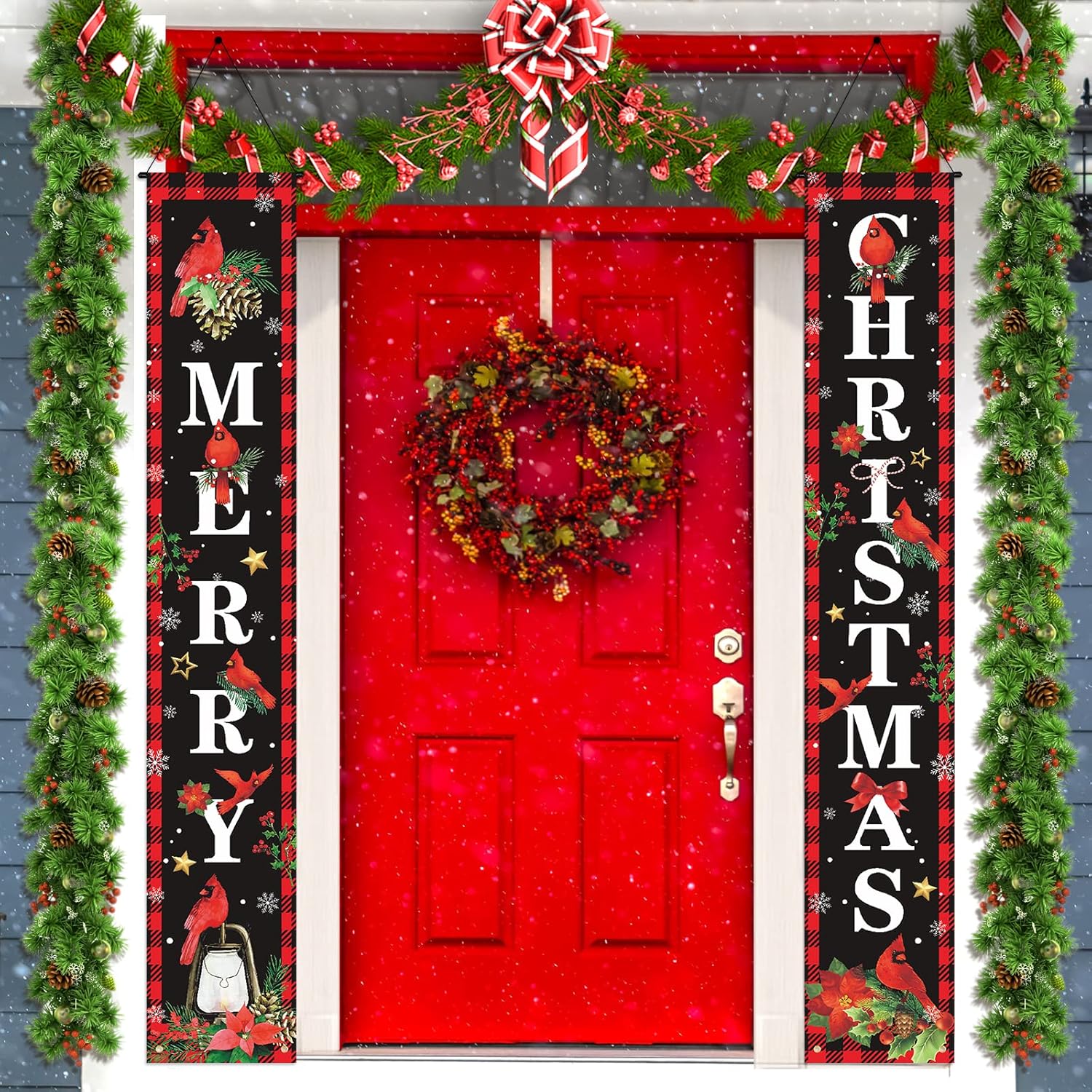 Amazon.com: Christmas Cardinal Porch Sign Door Cover Banner Merry ...