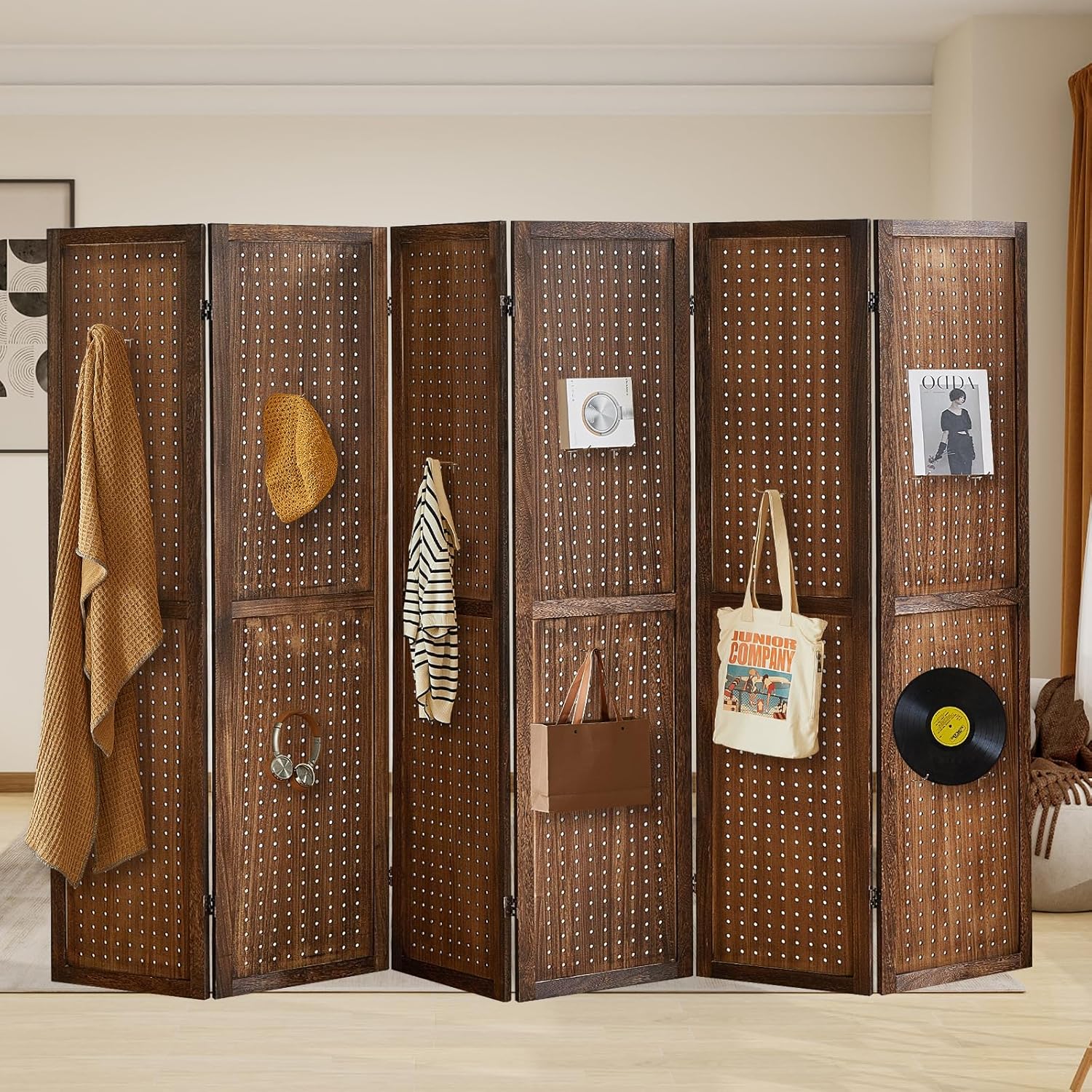 Amazon.com - Aleesing 6 Panel Pegboard Display with 24 Hooks, Wooden ...