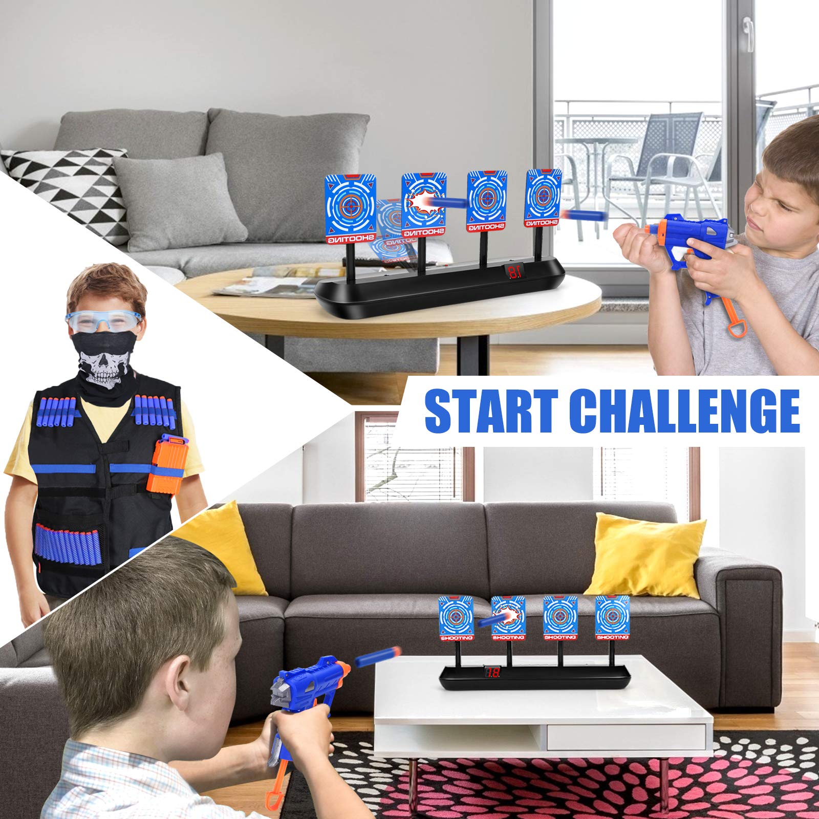 Kids Tactical Vest Kit for Nerf Guns with Electronic Shooting Target, 4 ...