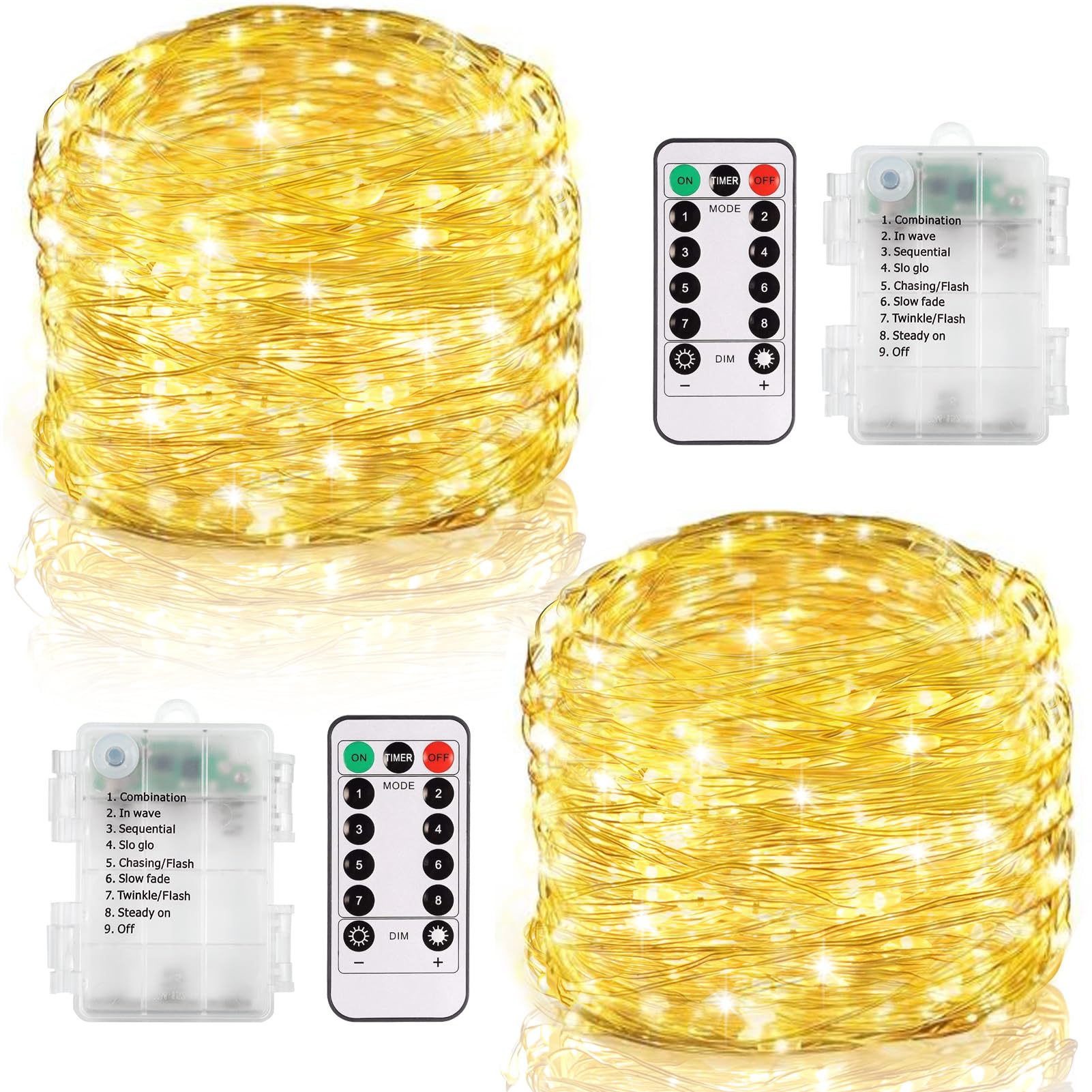 CCILAND 2 Stück Lichterkette Batterie, 6M 60 LED Lichterkette mit ...