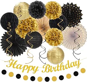 Amazon.com: Black Gold Women-Men Birthday Party-decorations - 21pcs ...