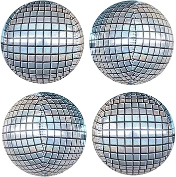 Amazon.com: 4Pcs 22inch Silver Disco Ball Balloons Party 4D Large Round ...