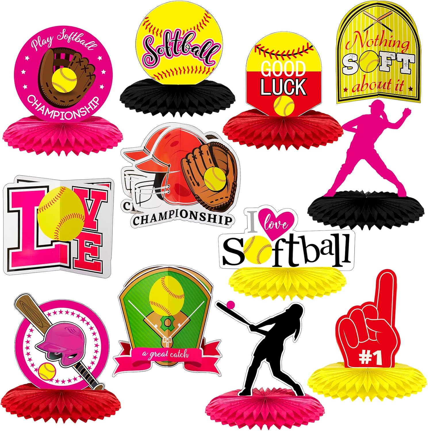 Amazon.com: 12 Pieces Softball Party Decorations Softball Honeycomb ...