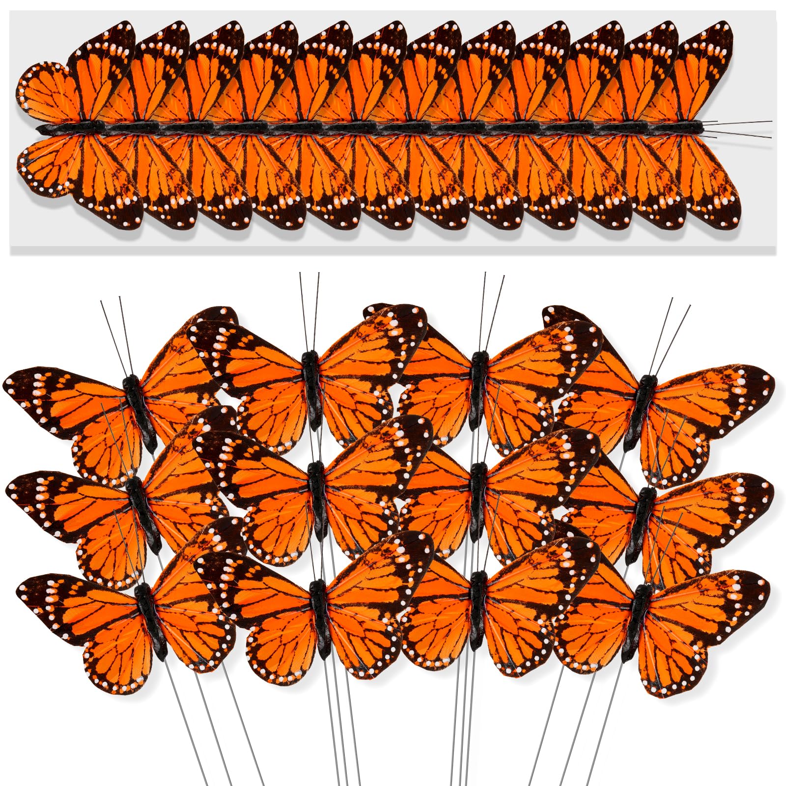 Amazon.com: 12Pcs Monarch Butterfly Decorations Orange Fake Feather ...