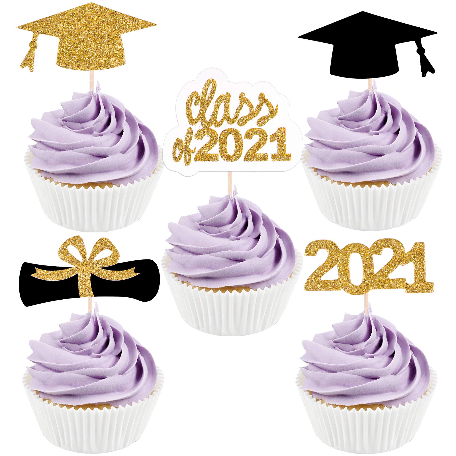 Konsait Graduation Cupcake Toppers 2022 Glitter Black And Gold Class ...