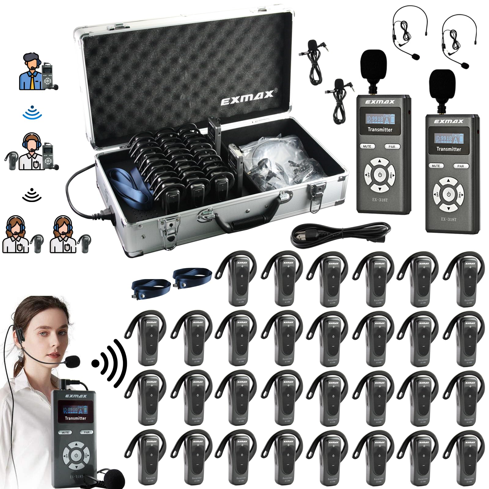 Amazon.com: EXMAX-EX-318 2.4GHZ Audio Wireless Tour Guide System ...