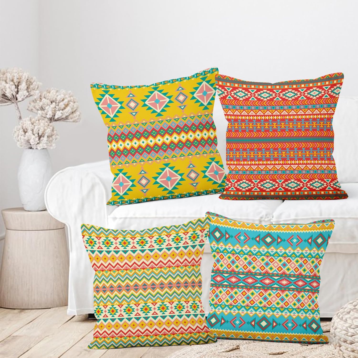 Amazon.com: Yanutan Colorful Bohemian Throw Pillow Covers, Boho ...