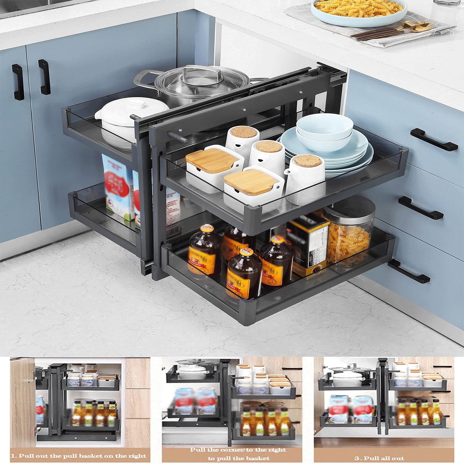 Blind Corner Cabinet Pull-Out Basket Organizer, Kitchen Cabinet ...