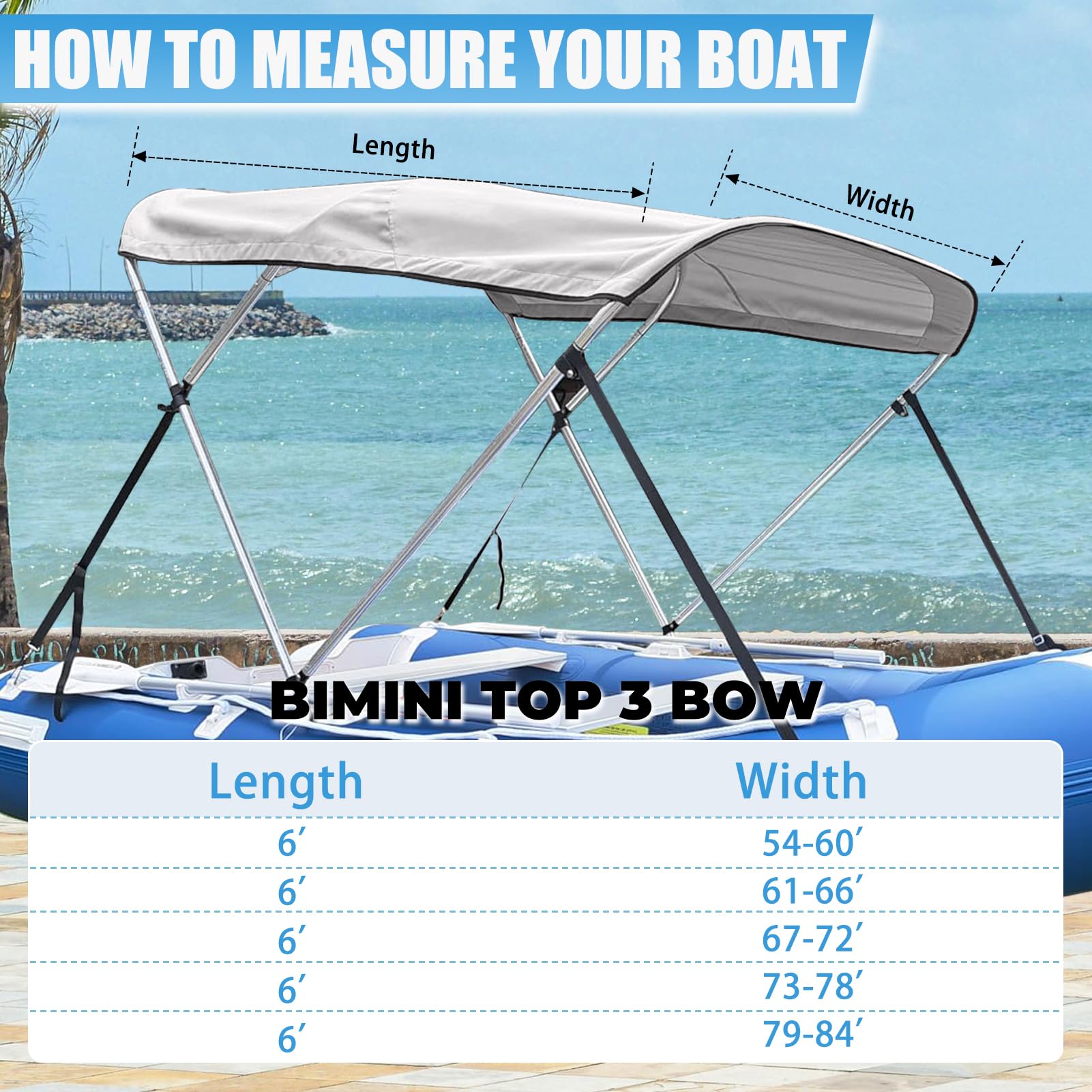 Bimini Tops For Boats Zenicham 3 Bow Fade And Crack Resistant Bimini ...