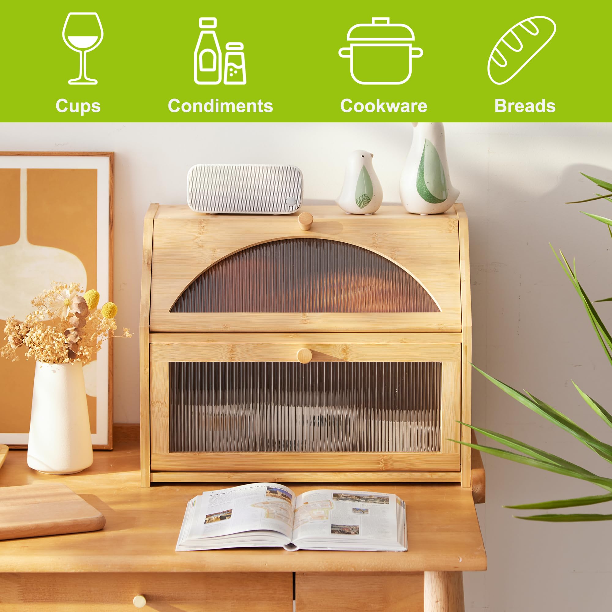 Snapklik.com : BMOSU Double Layer Bread Box For Kitchen Countertop ...