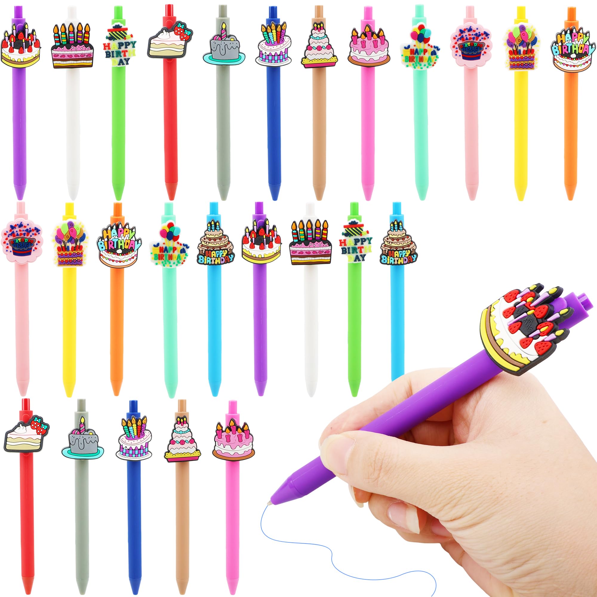 Amazon.com : 26 Pcs Cute Happy Birthday Pens Cartoon Birthday Cake Pens ...