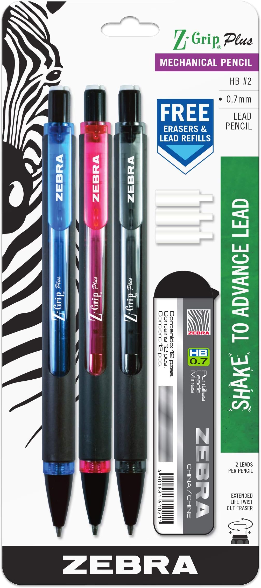 Zebra Pen Z-Grip Plus Mechanical Pencil, 0.7mm, Bonus Lead and Erasers ...