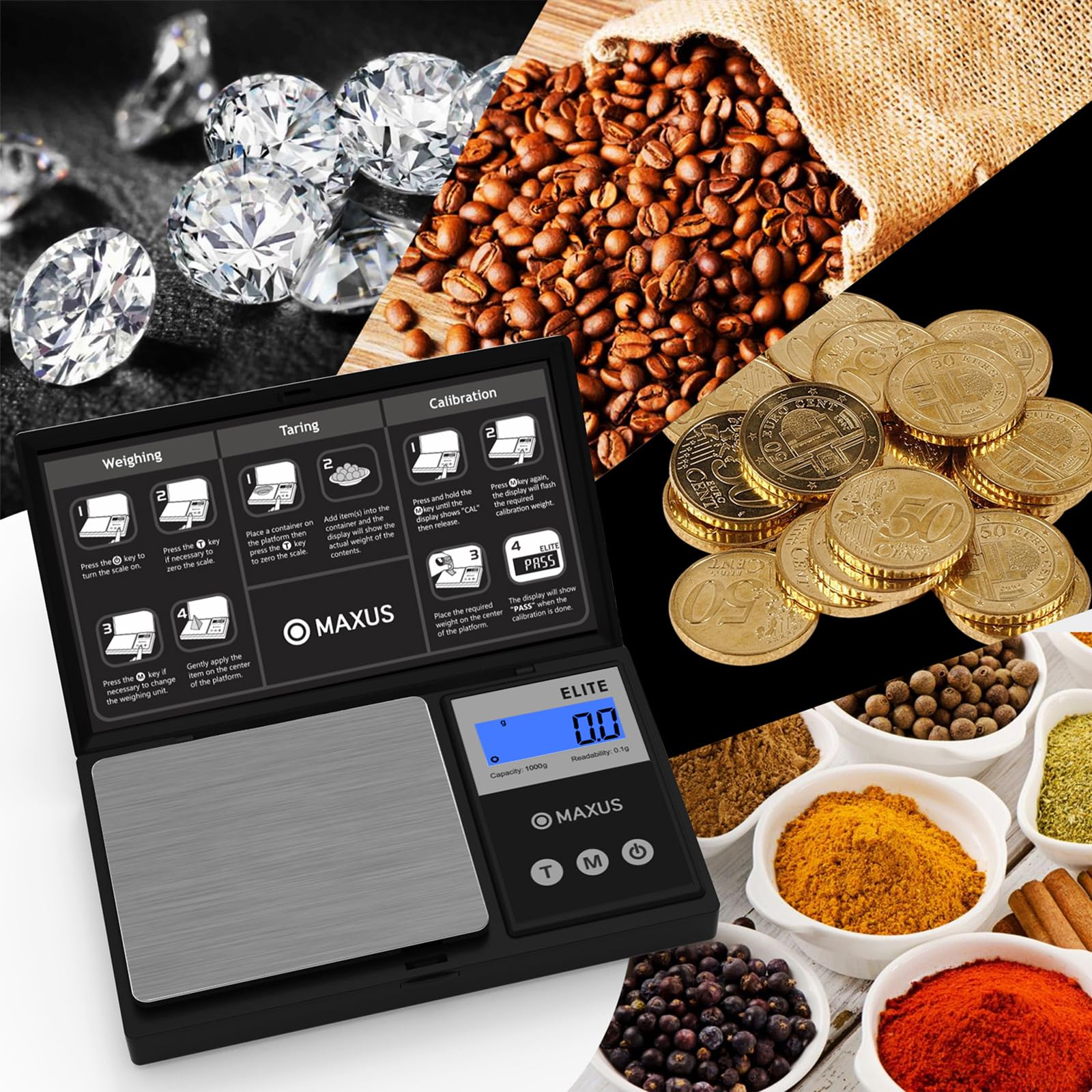 Snapklik.com : MAXUS Digital Gram Scale 1000g/01g, Small Food Scale