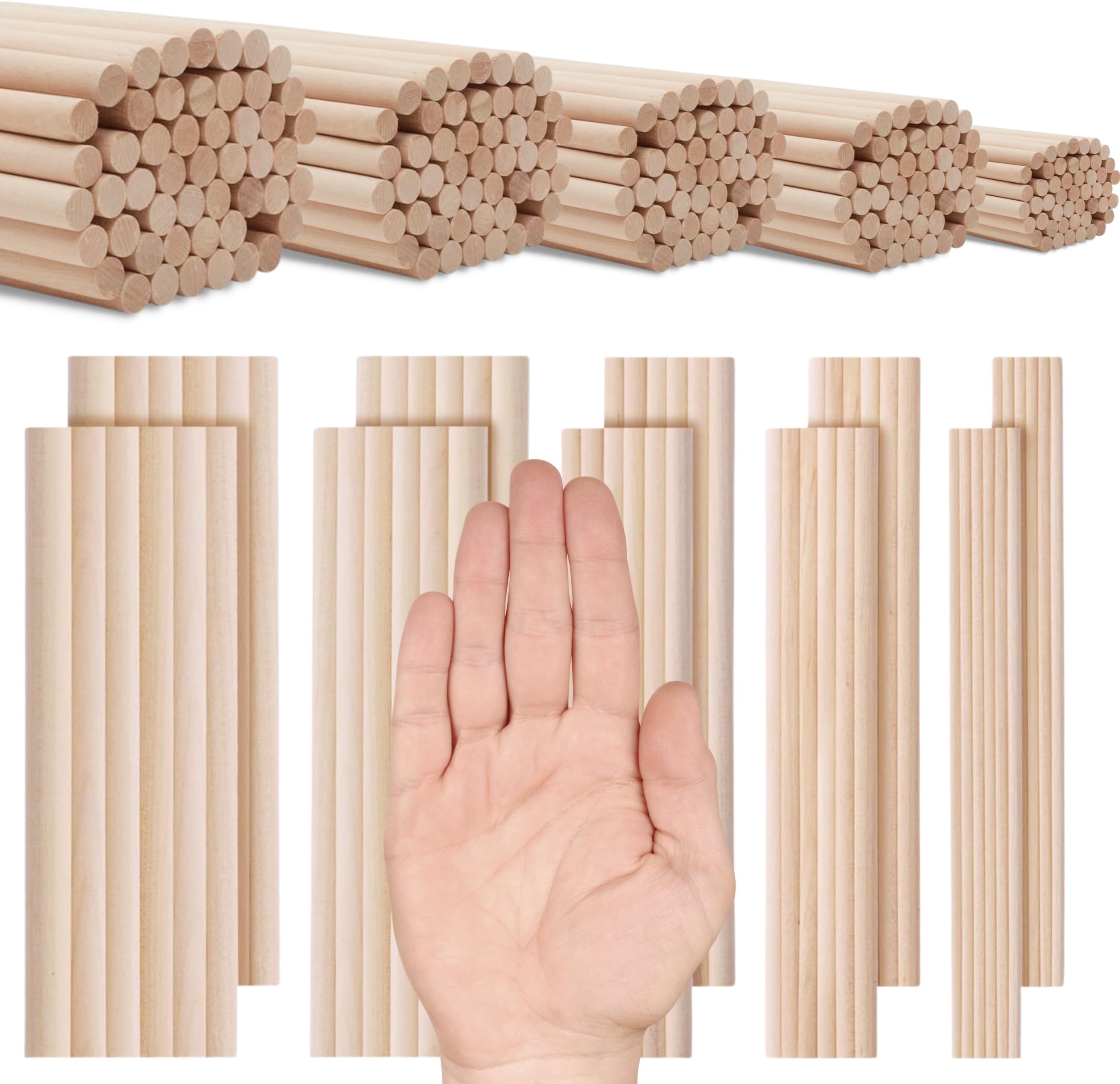 Amazon.com: 100 PCS Wooden Dowel Rods 6 inch Wood Dowels Assorted Sizes ...