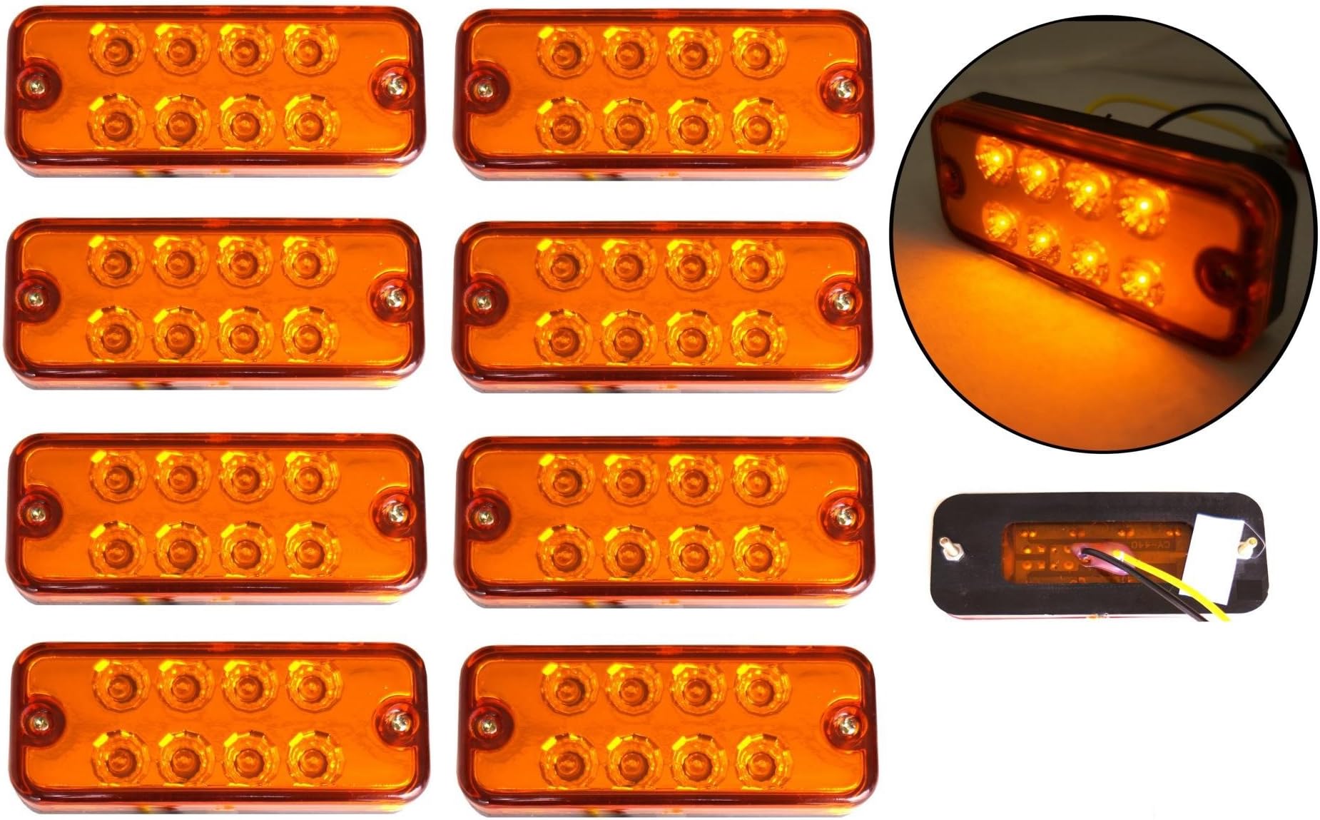 8 PCS 8 LEDs Orange Amber Side Marker Lights 12V for Trailer Truck ...