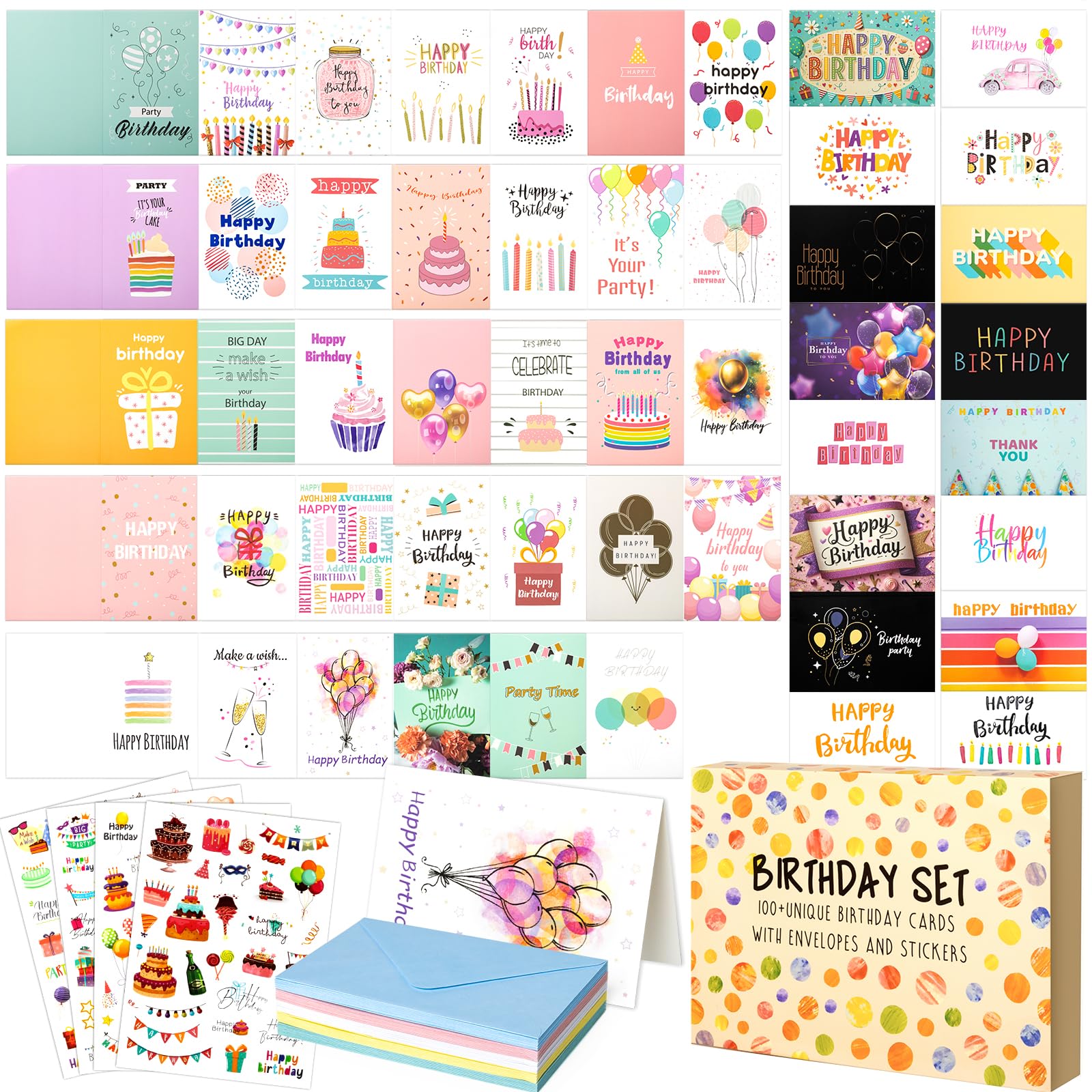 50 Pack Birthday Greeting Cards, Variety Greeting Cards Set with ...