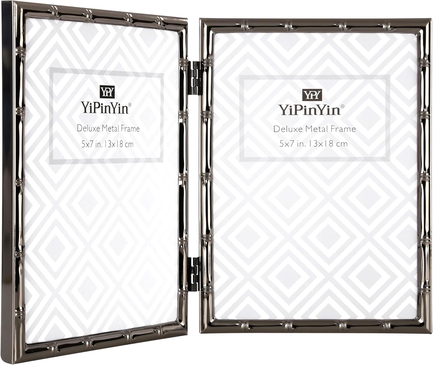 Charchoal Black 5x7'' Bamboo Detail Double Photo Frames, Black metal ...