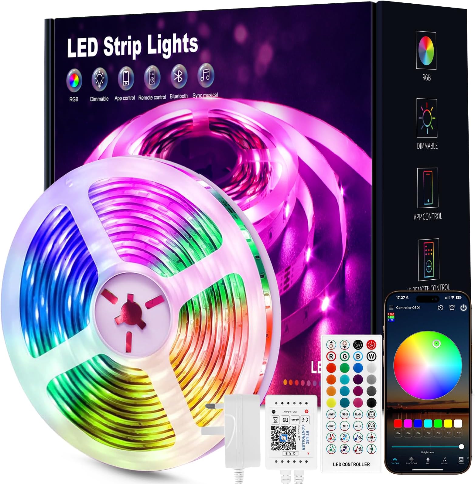 Aigostar RGB Led Strip Light 15m Plug in Led Strip Lights with Music ...