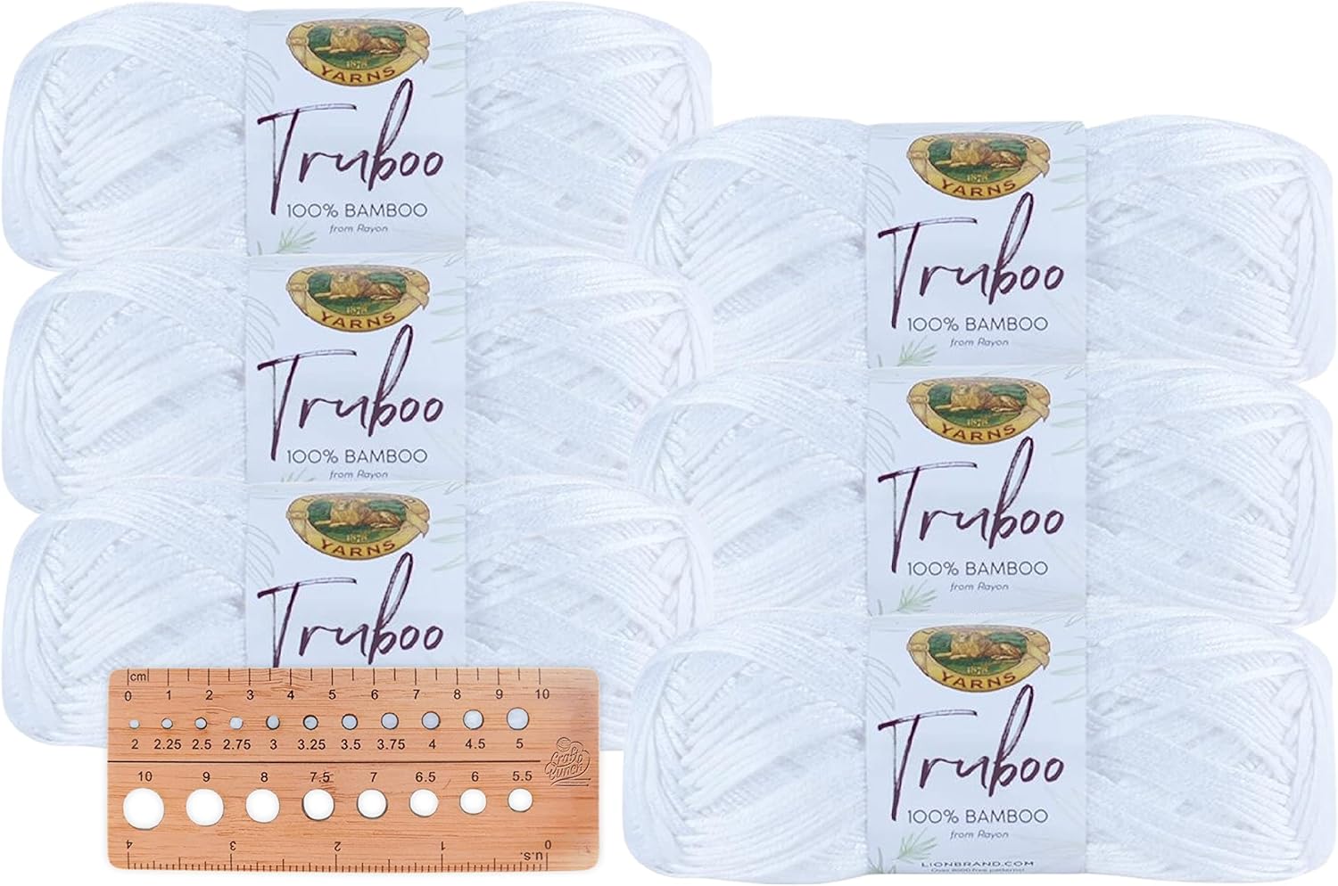 Amazon.com: Lion Brand Yarn - Truboo - 6 Pack with Needle Gauge (White)