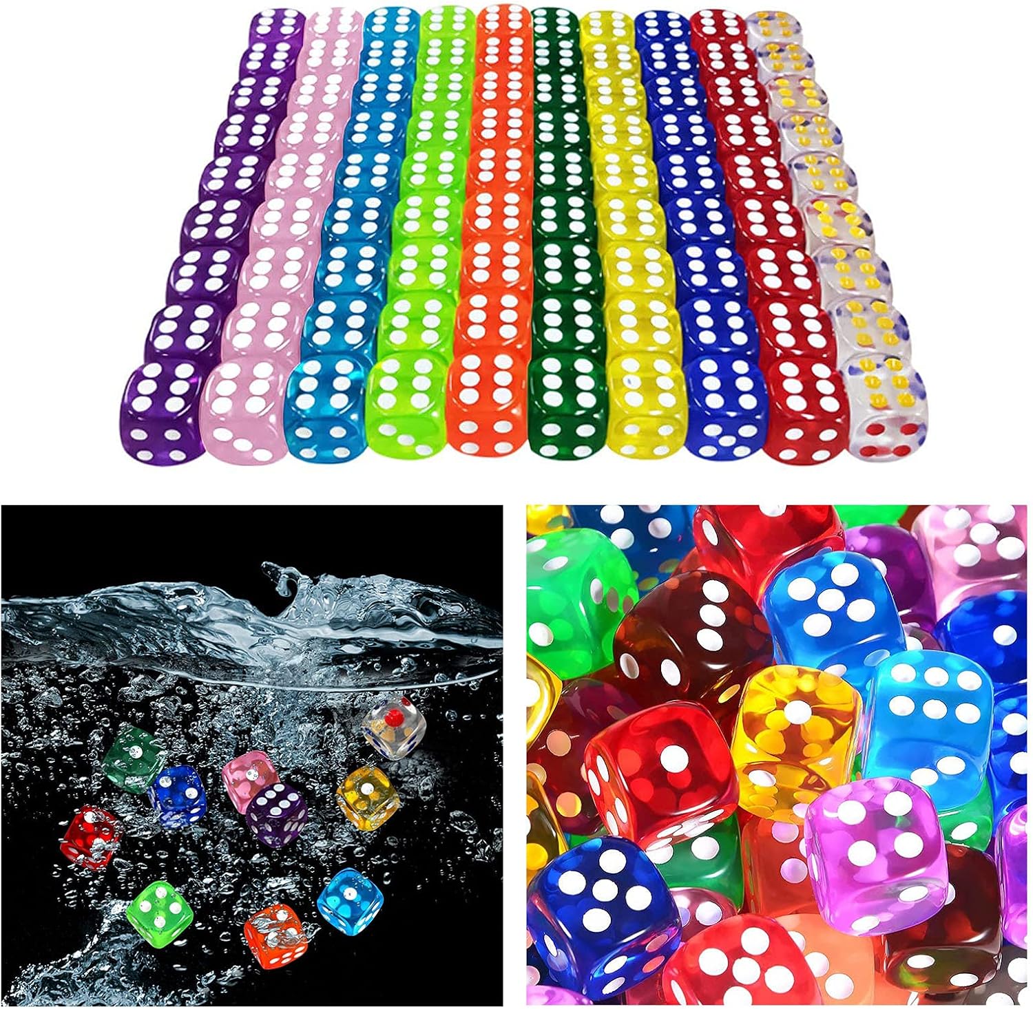 D6 Six Sided Dice 100 Pieces Dice 12mm Dice Transparent Dice Set Round ...
