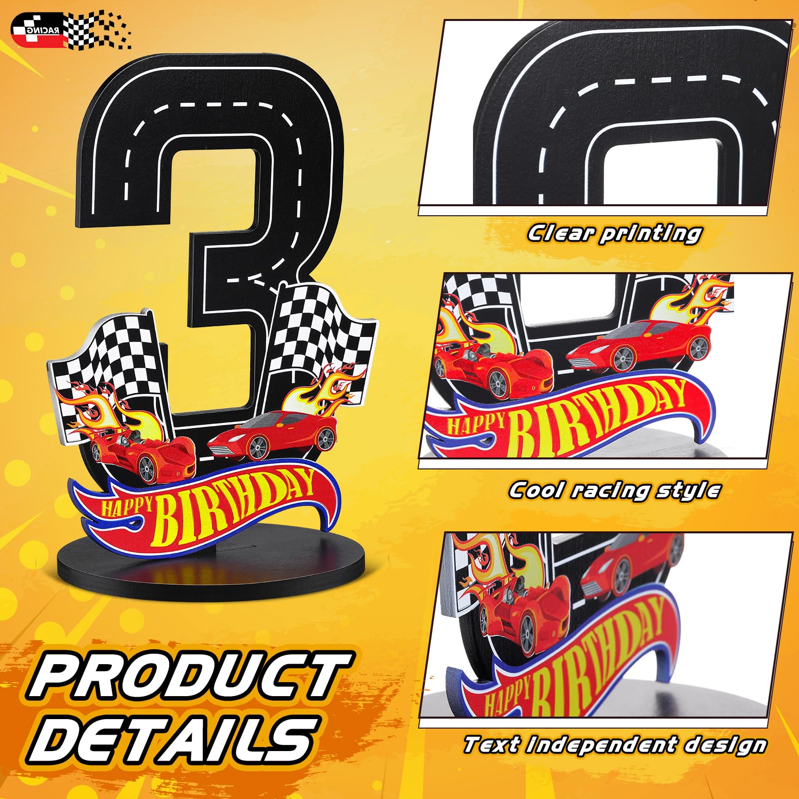 Snapklik.com : Race Car 3rd Birthday Number Sign Centerpiece Race Car ...