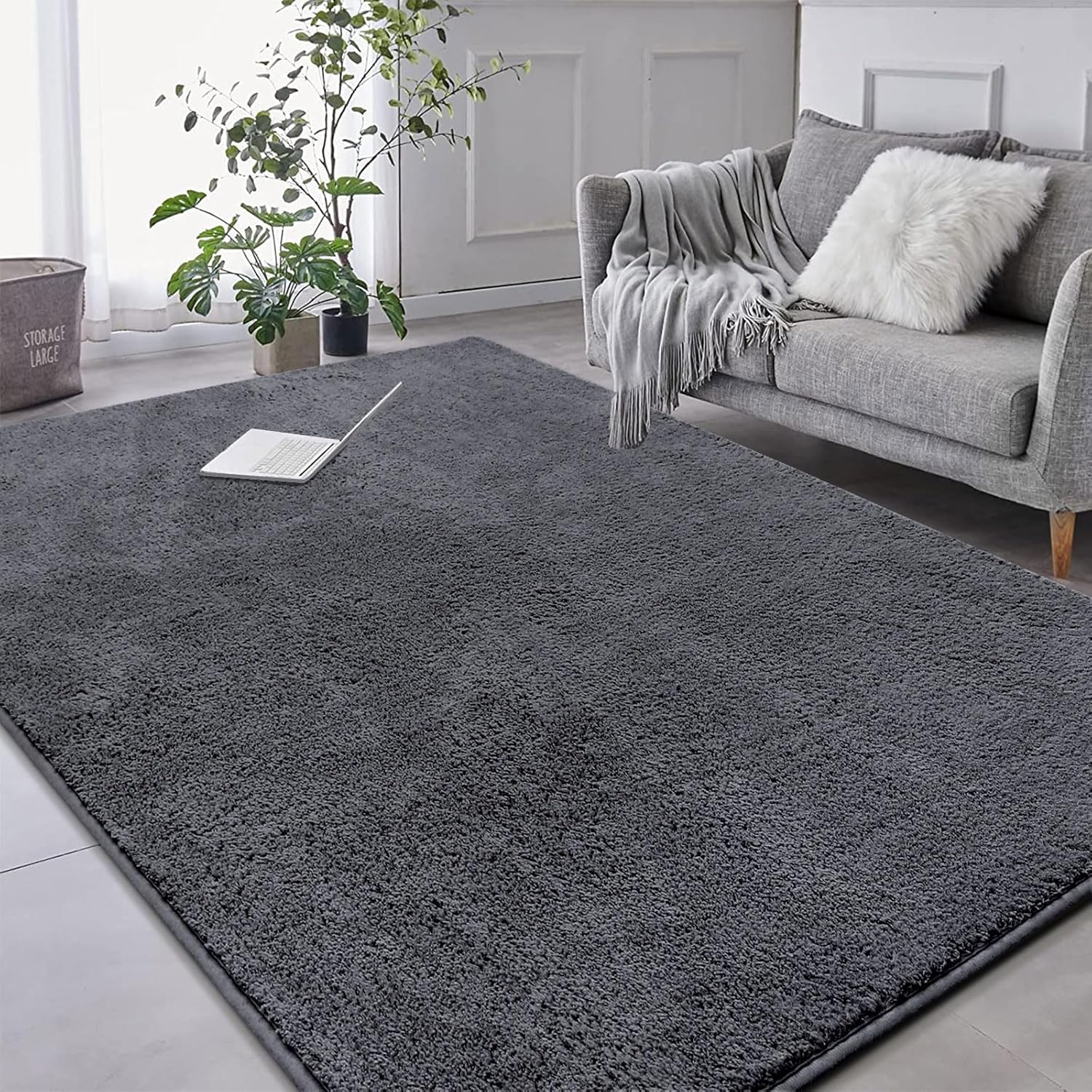 RTBQJ-AT Rugs Living Room 160x230 cm Soft Fluffy Grey Rug, Non-slip ...