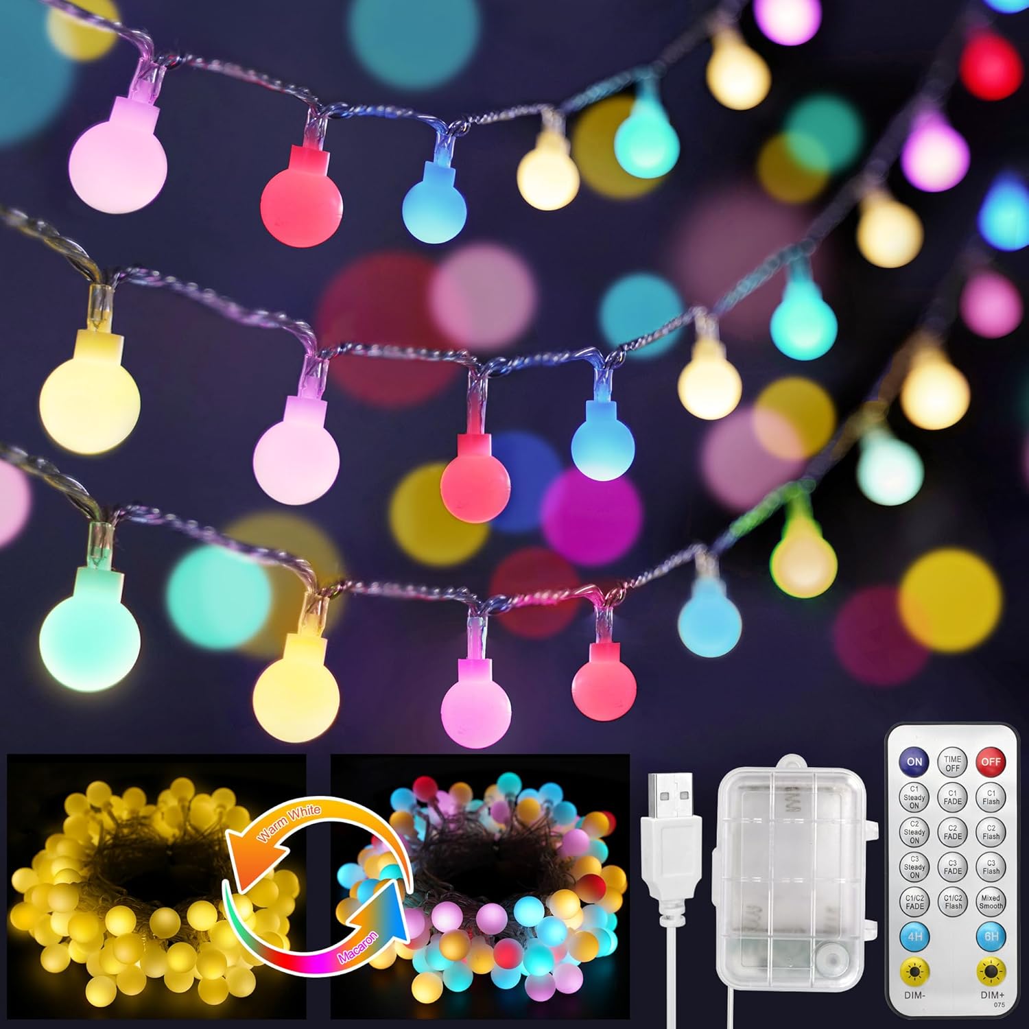 OMIKA 33FT Multicolor Pastel Easter Lights Battery Operated, 100 LEDs Warm White Fairy Lights ...