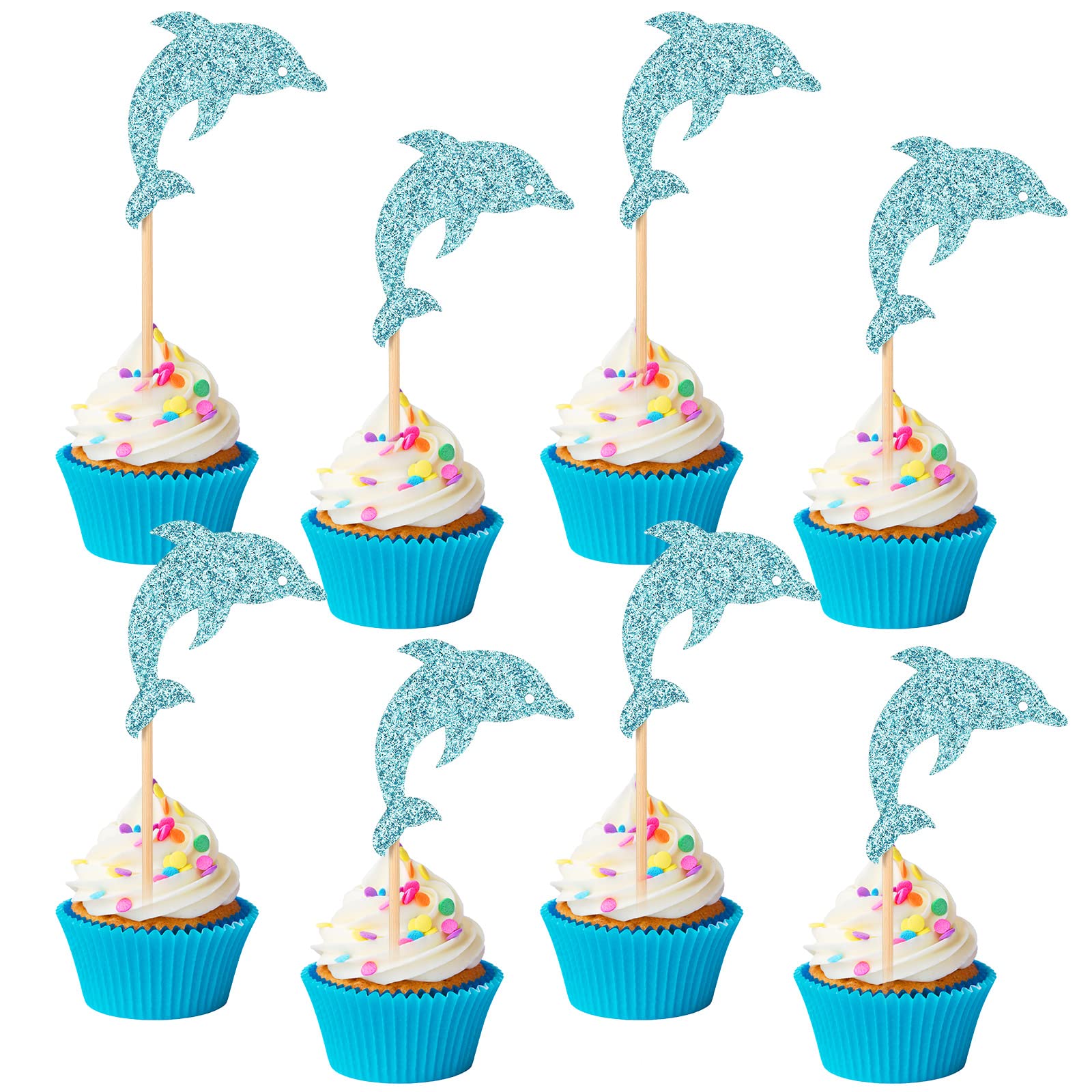 Snapklik.com : 36 Pcs Dolphin Cupcake Toppers Glitter Blue Baby Shower ...