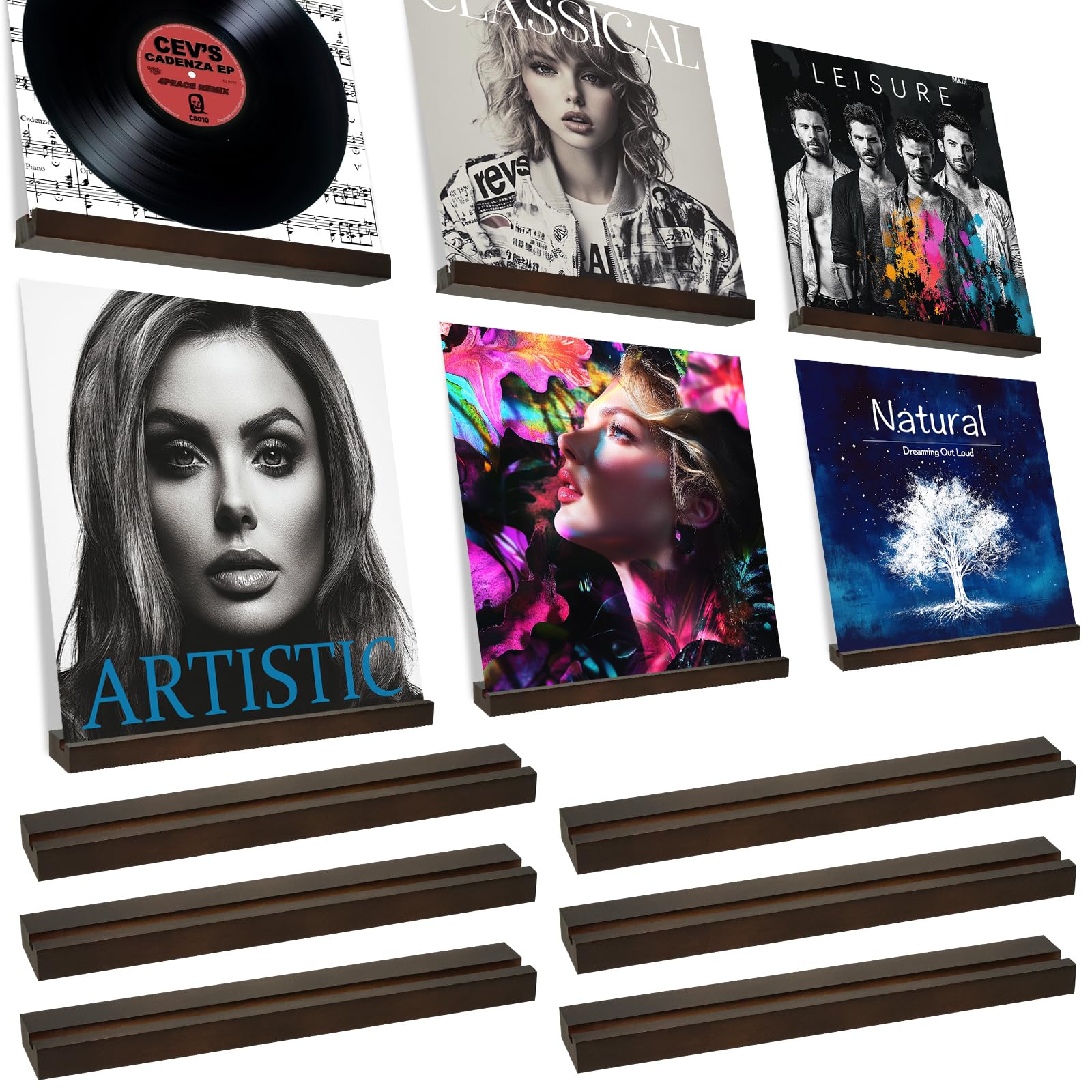 Amazon.com: KEYWING Vinyl Record Wall Mount Set of 6 Wooden Vinyl ...