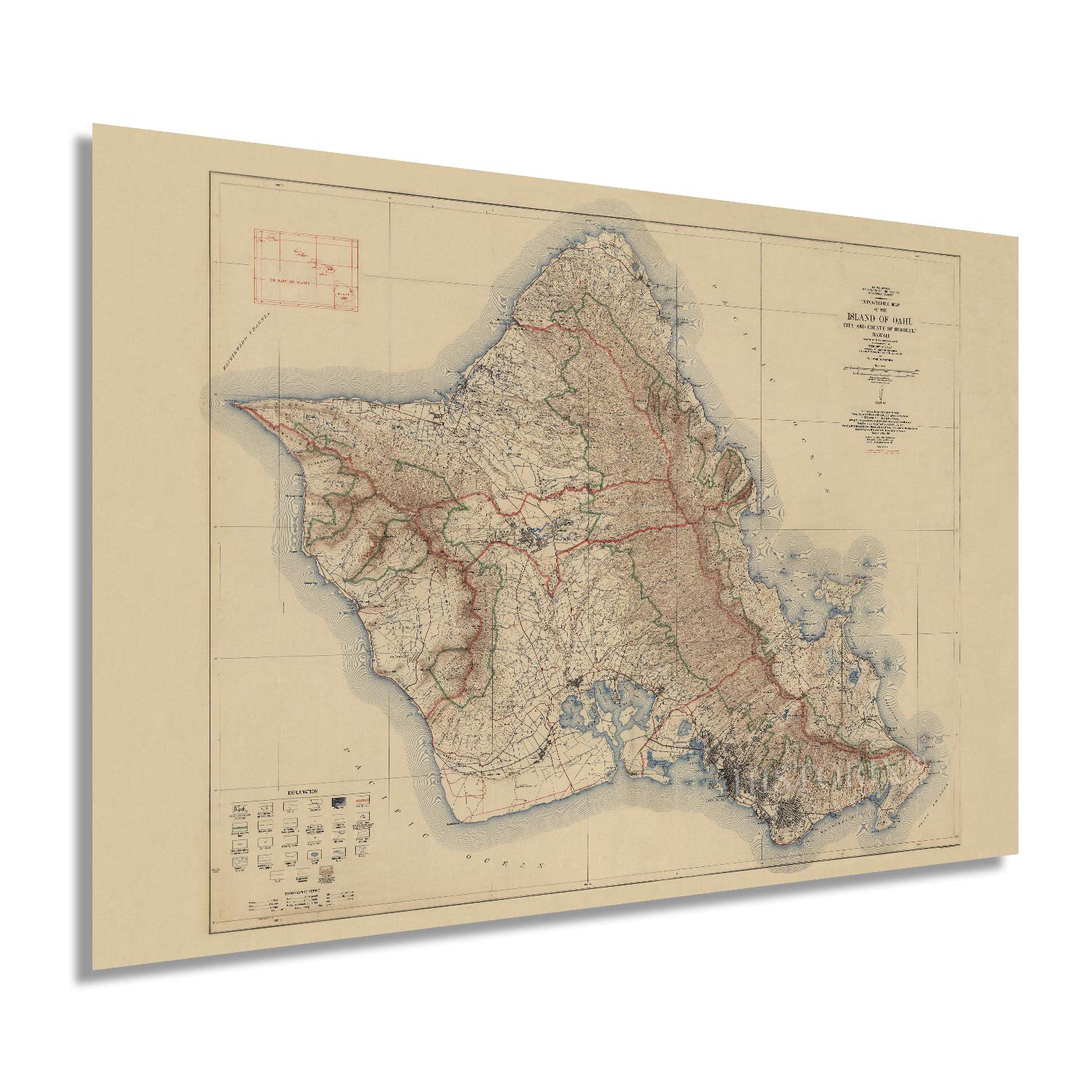 Historix Vintage 1938 Island Of Oahu Map 24x36 Inch Oahu | Desertcart ...
